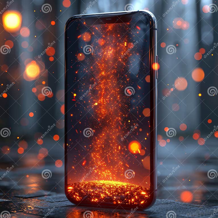 Smartphone with Glowing Particles Creating a Magical Effect in a Dark ...