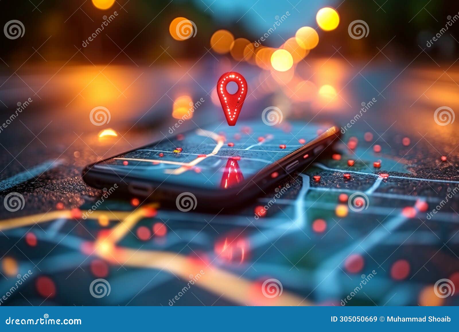 Smartphone GPS Icon on Traffic Road Map, Generative AI Concept Stock ...