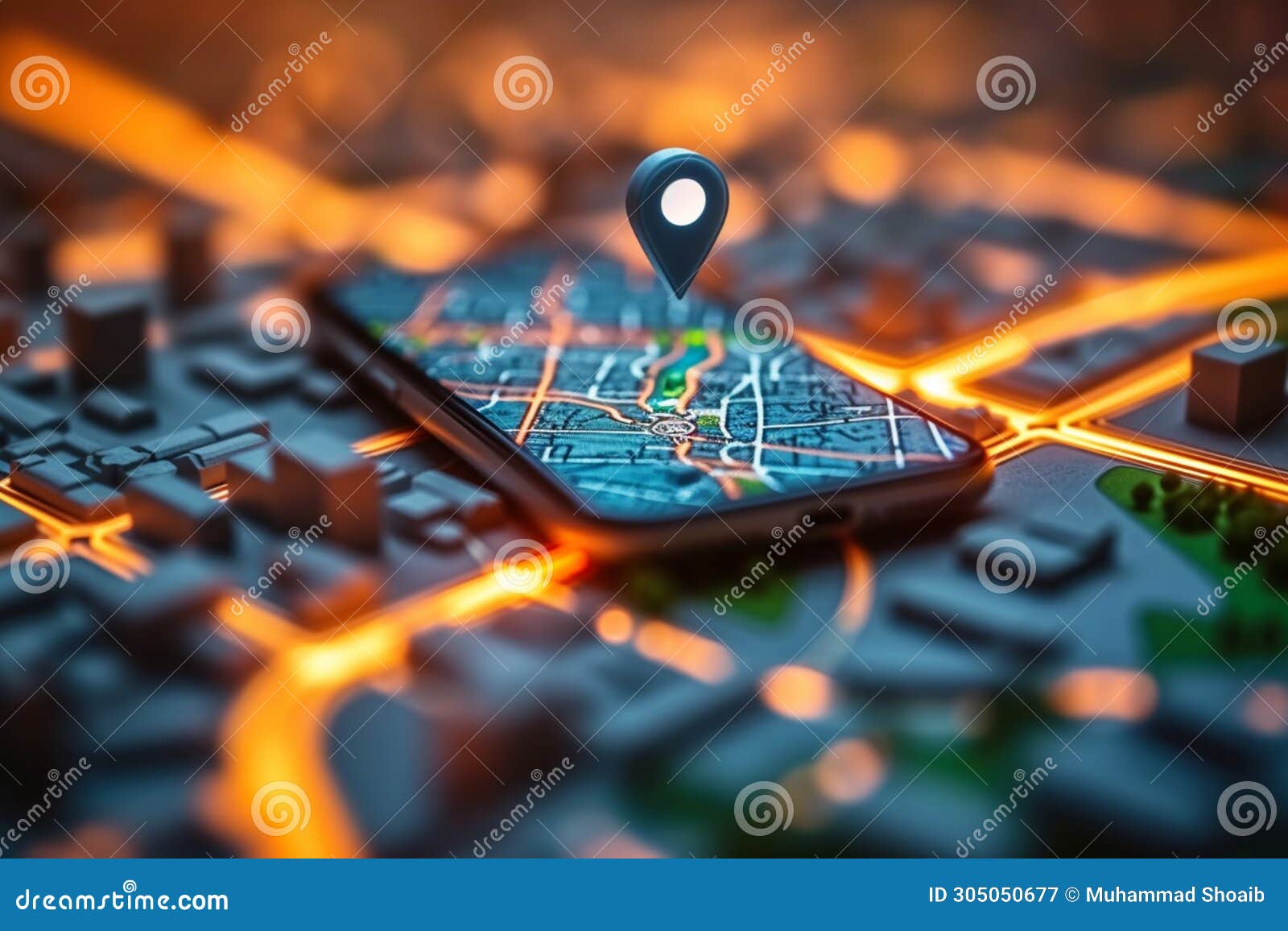 Smartphone GPS Icon on Traffic Road Map, Generative AI Concept Stock ...