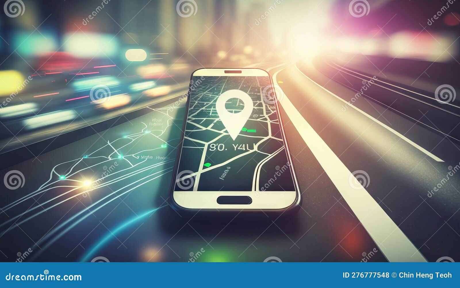 Smartphone with GPS Map on the Screen. Generative AI Illustration Stock ...
