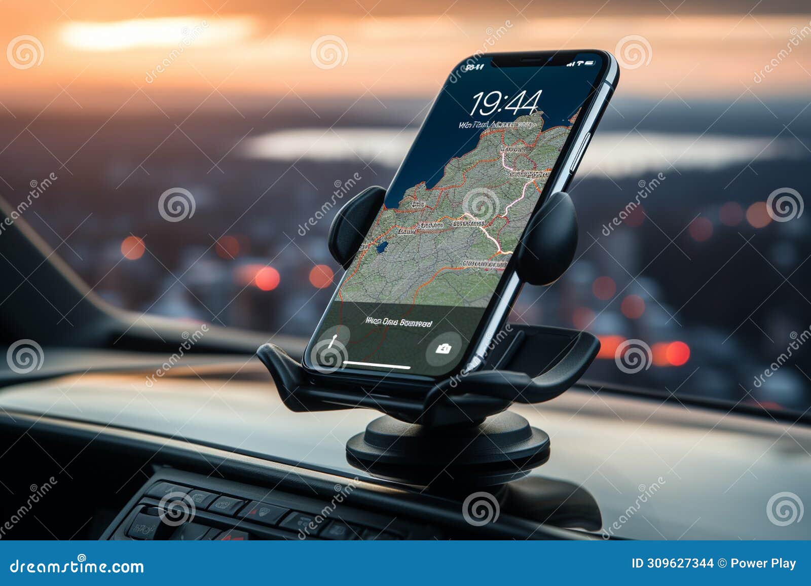 Smartphone with Gps Map on the Steering Wheel Stock Illustration ...