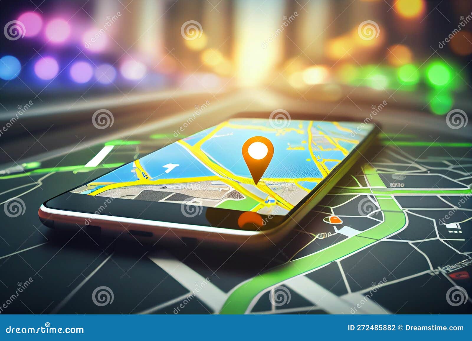 Smartphone with Gps Navigation Icon and Map.generative Ai Stock ...