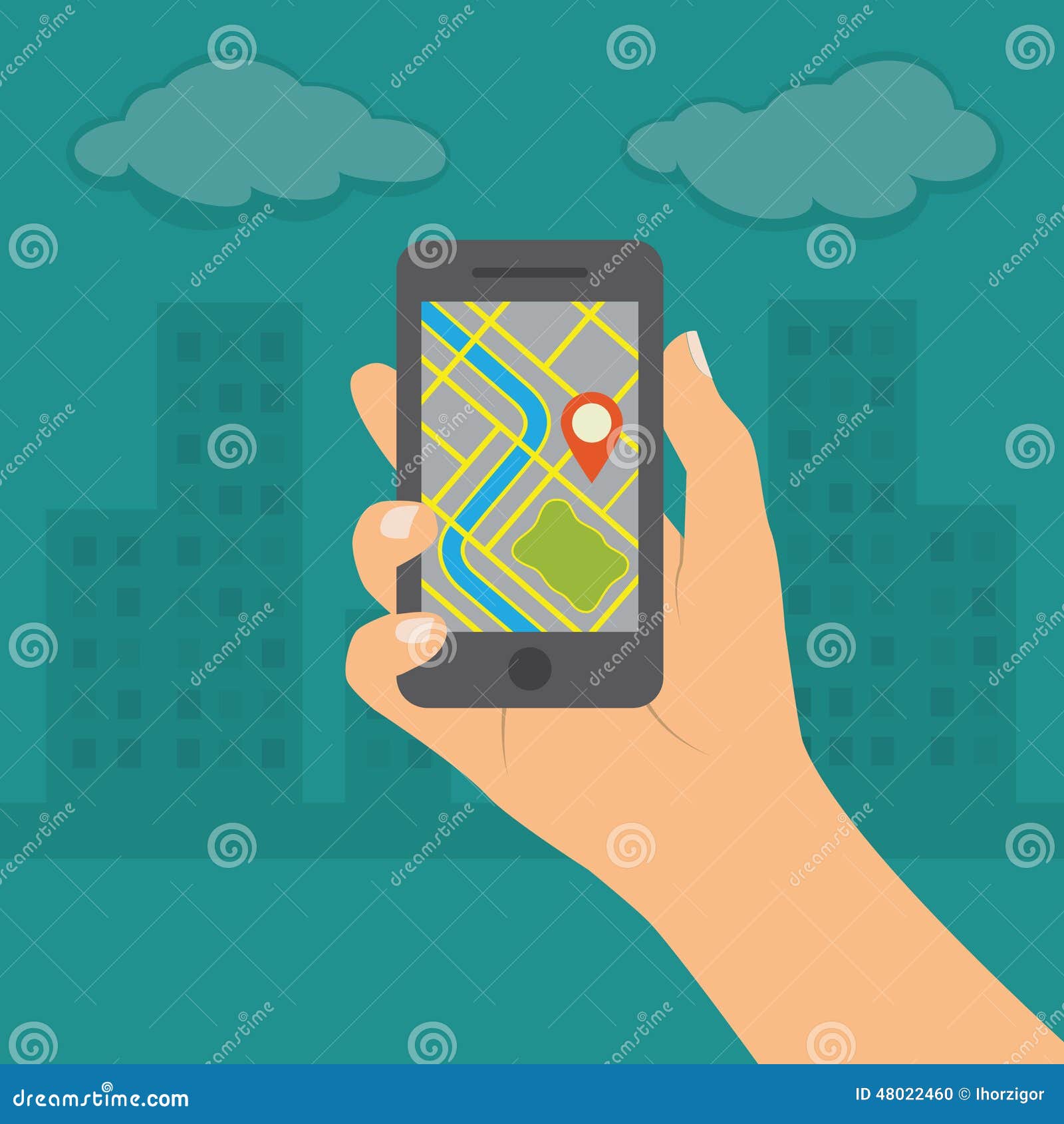 Smartphone with Gps Navigation Stock Vector - Illustration of flat ...