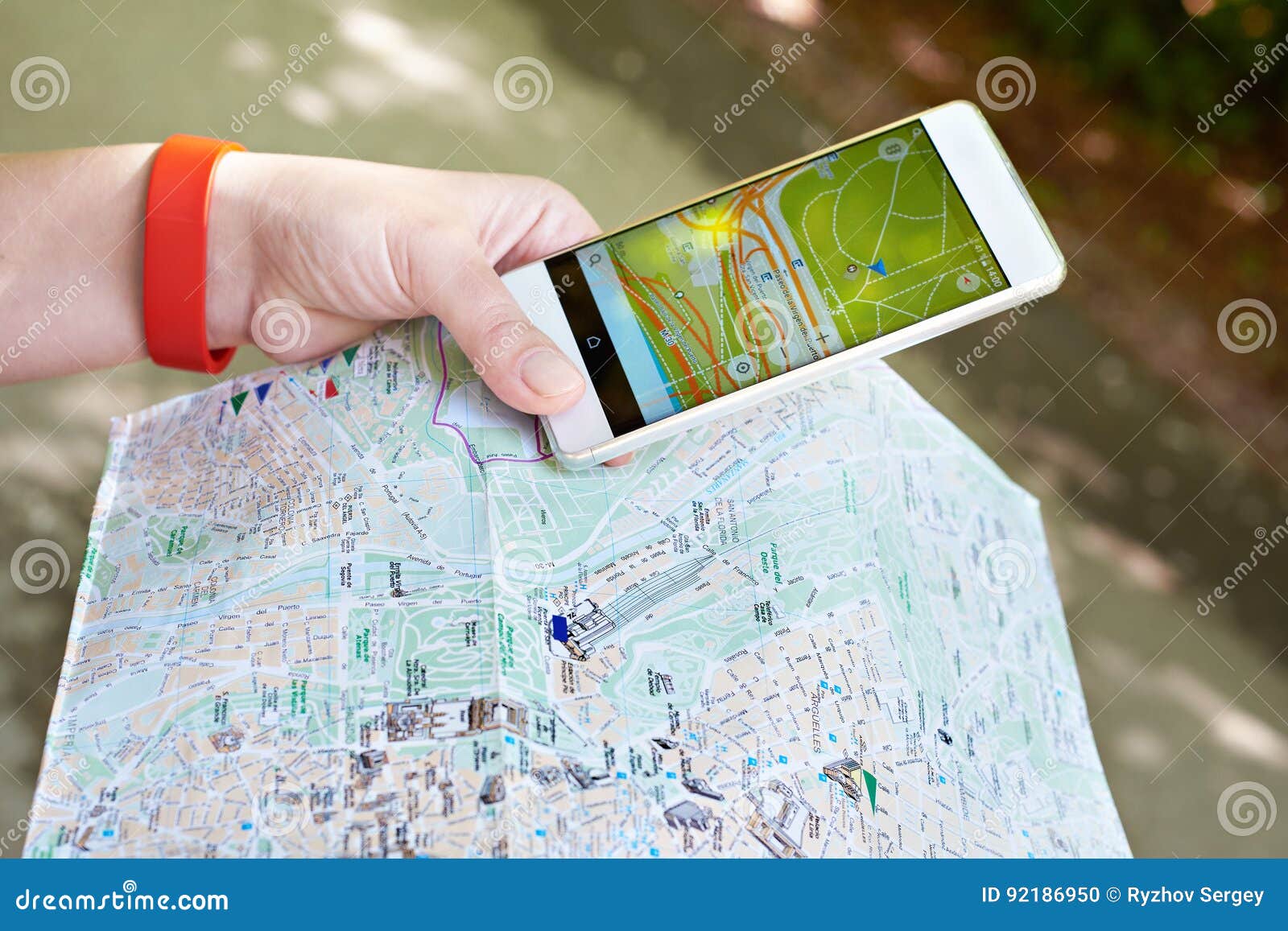 Smartphone with GPS Navigator and Map in Hand Stock Photo - Image of ...