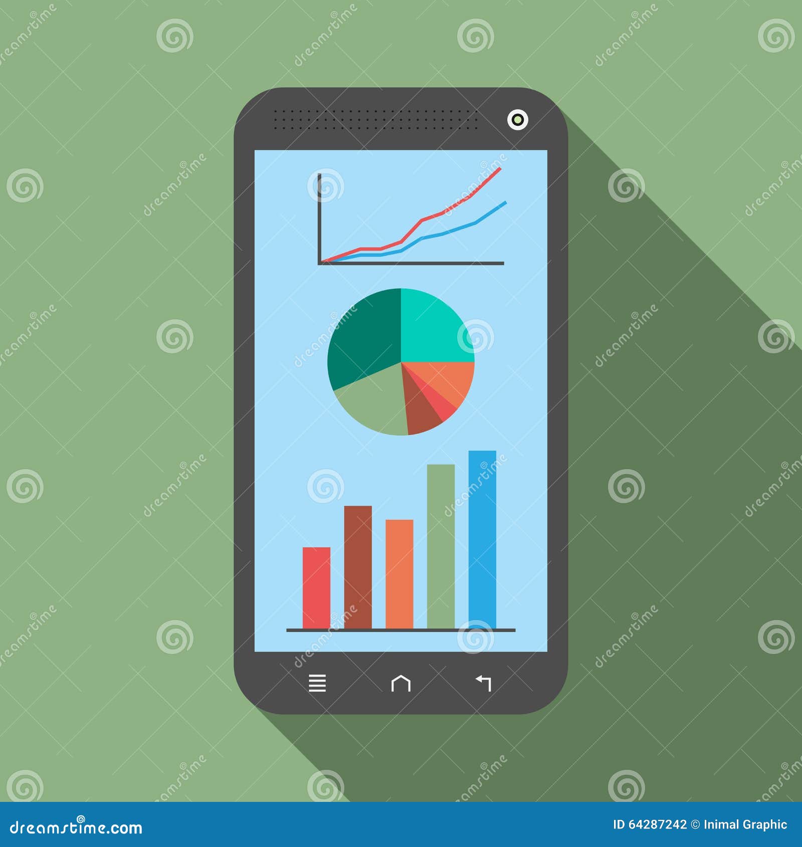 Smartphone with Graphs, Diagrams Stock Vector - Illustration of design ...