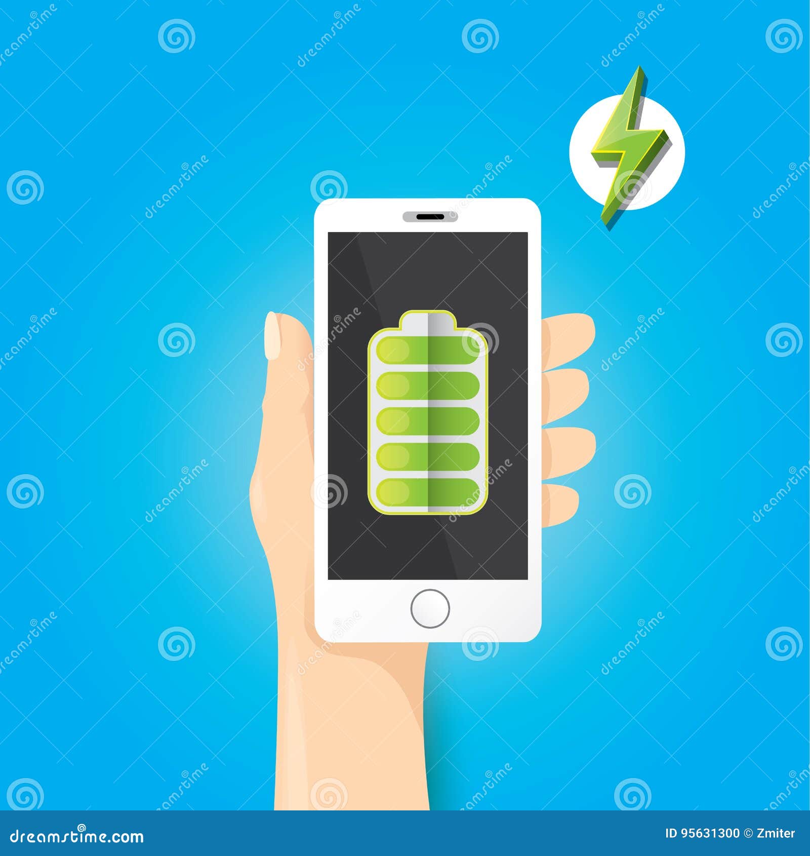 Smartphone with Green Full Battery Icon on Screen. Stock Vector ...