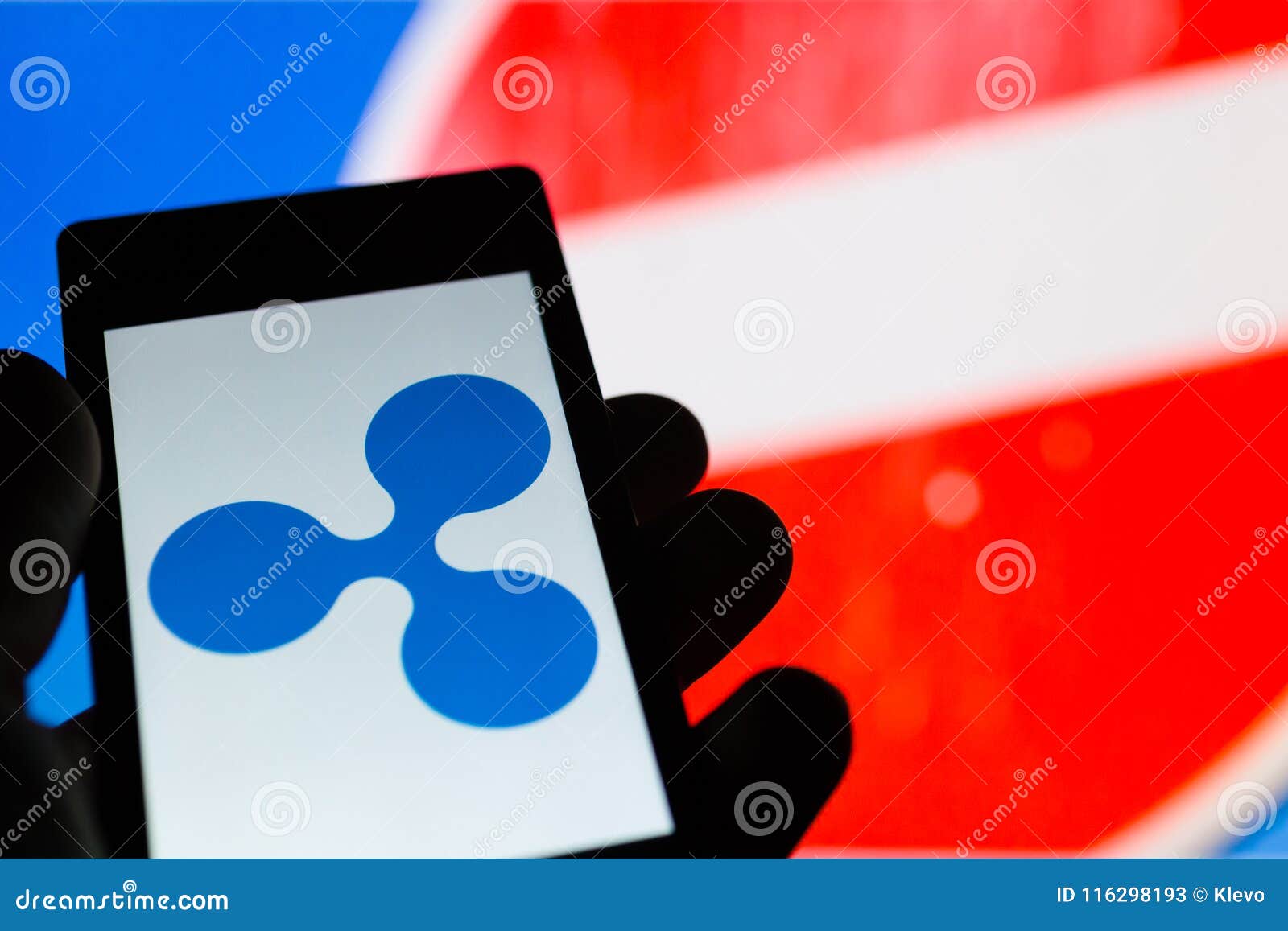 Smartphone In Hand With Etherium Cryptocurrency Logo. Prohibiting Red ...