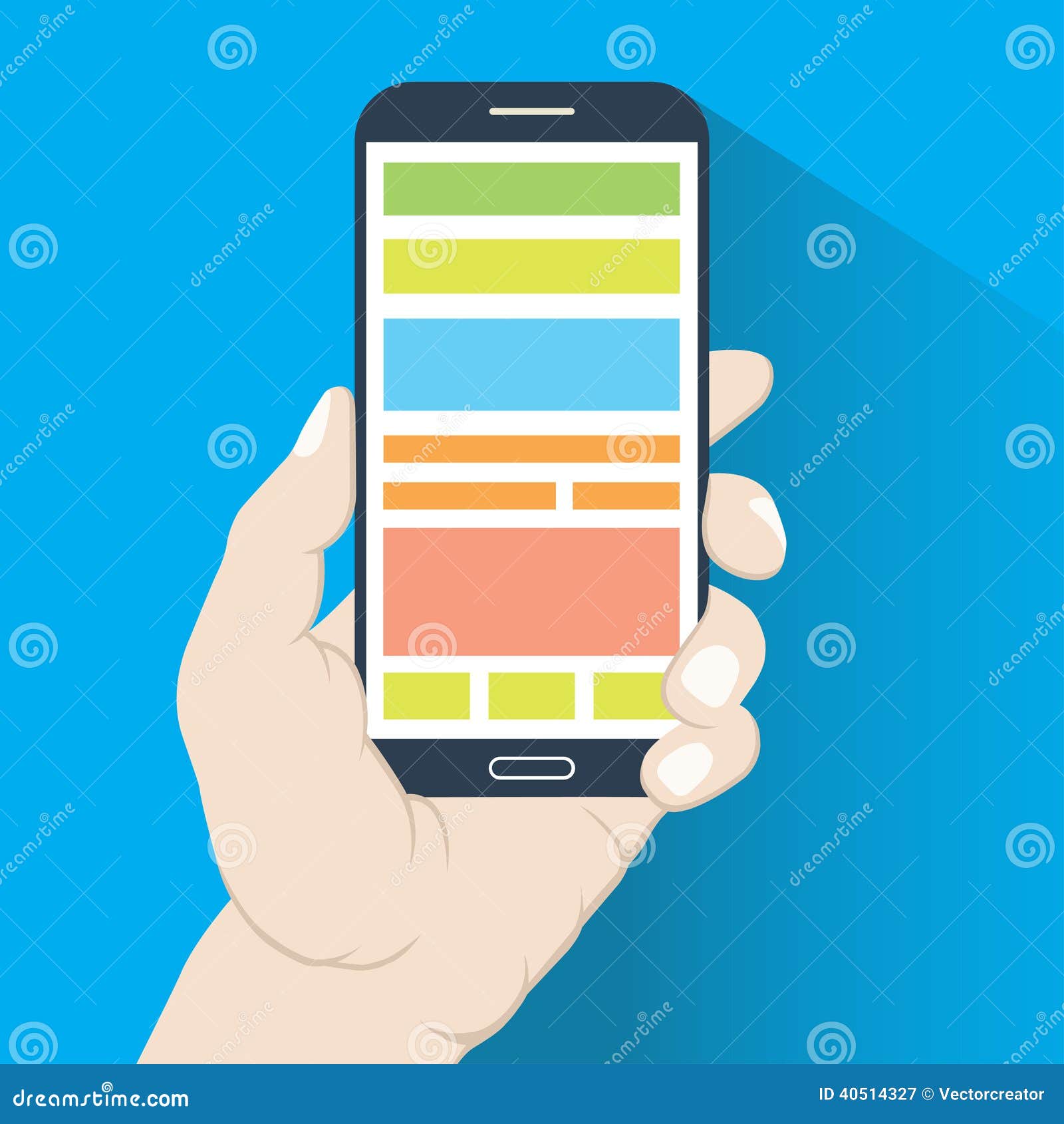 Smartphone in Hand. Flat Design Stock Vector - Illustration of navigate ...
