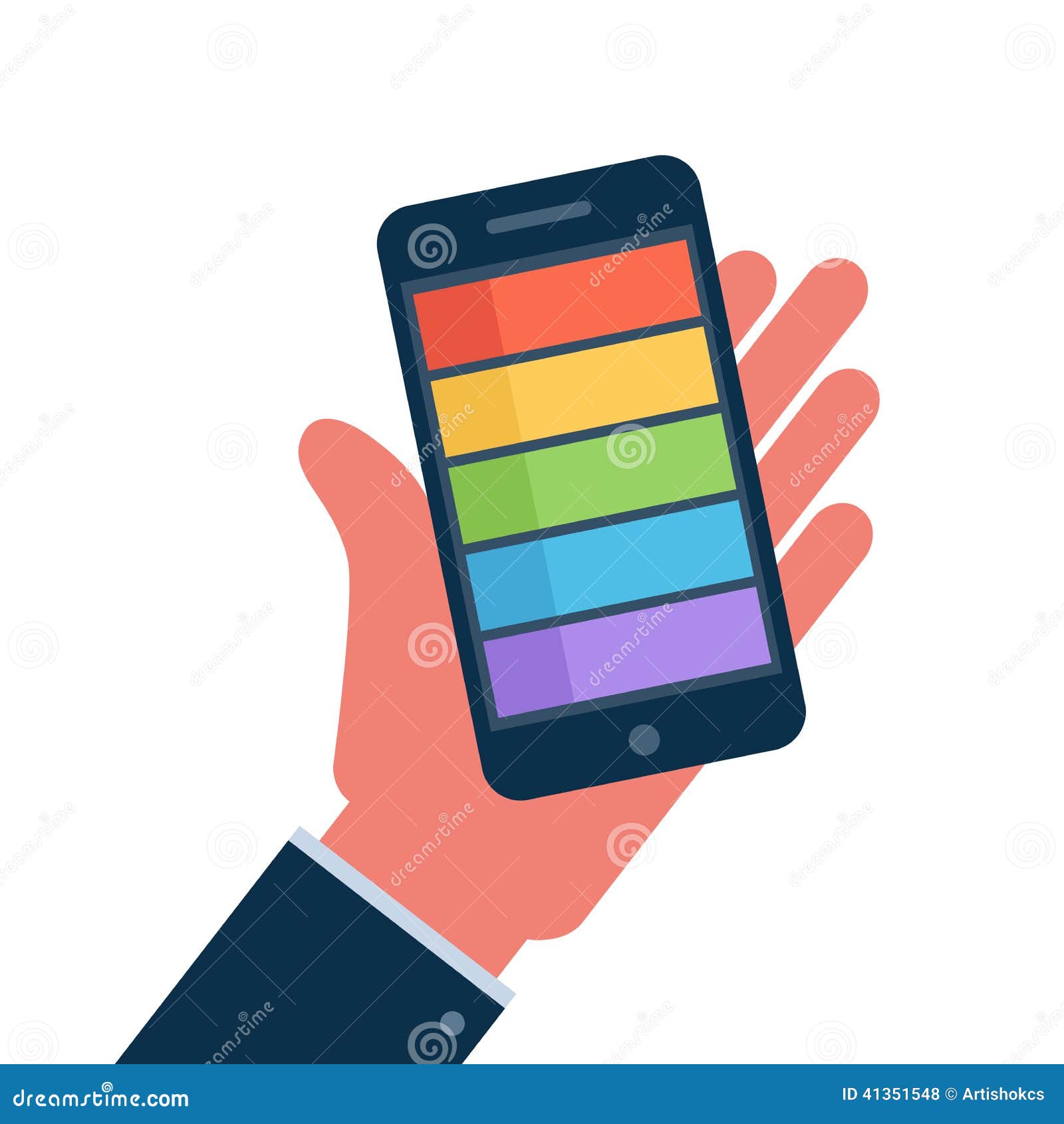 Smartphone on Hand Flat Icon Stock Vector - Illustration of bright ...