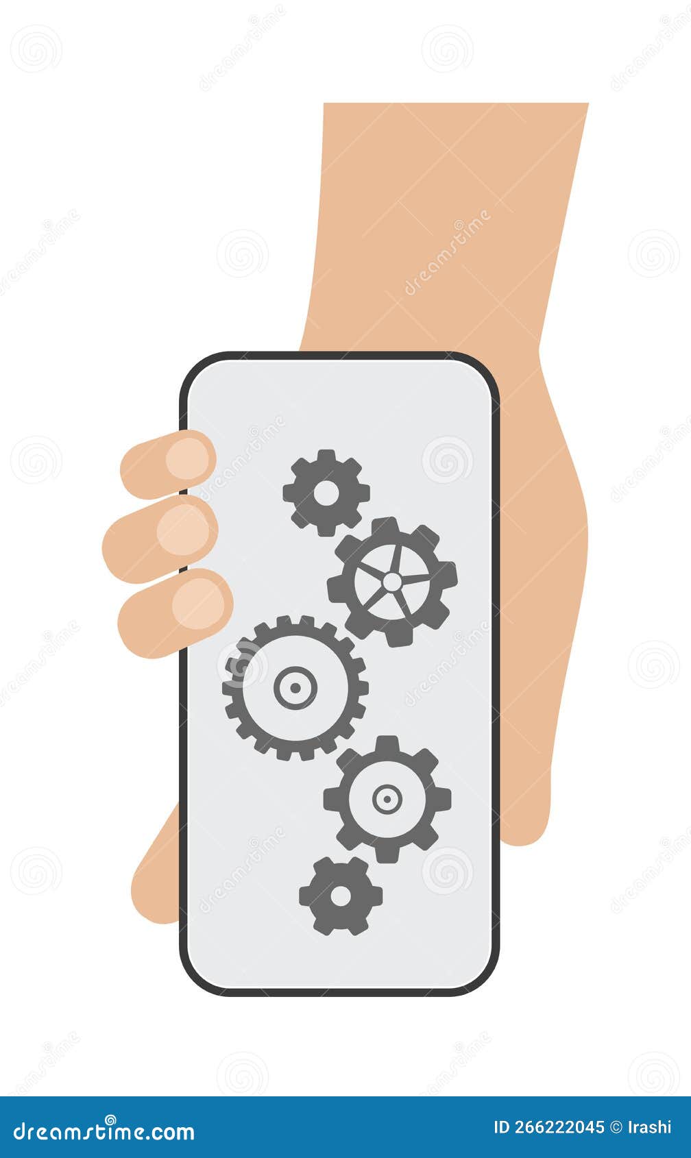 Smartphone in Hand with Gears Cogs Icon Stock Vector - Illustration of ...