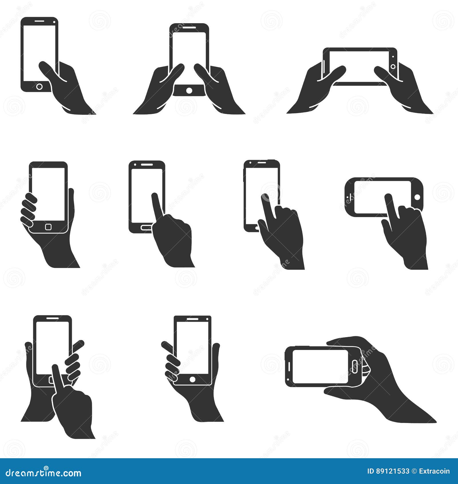 Smartphone in hand icons stock vector. Illustration of hand - 89121533