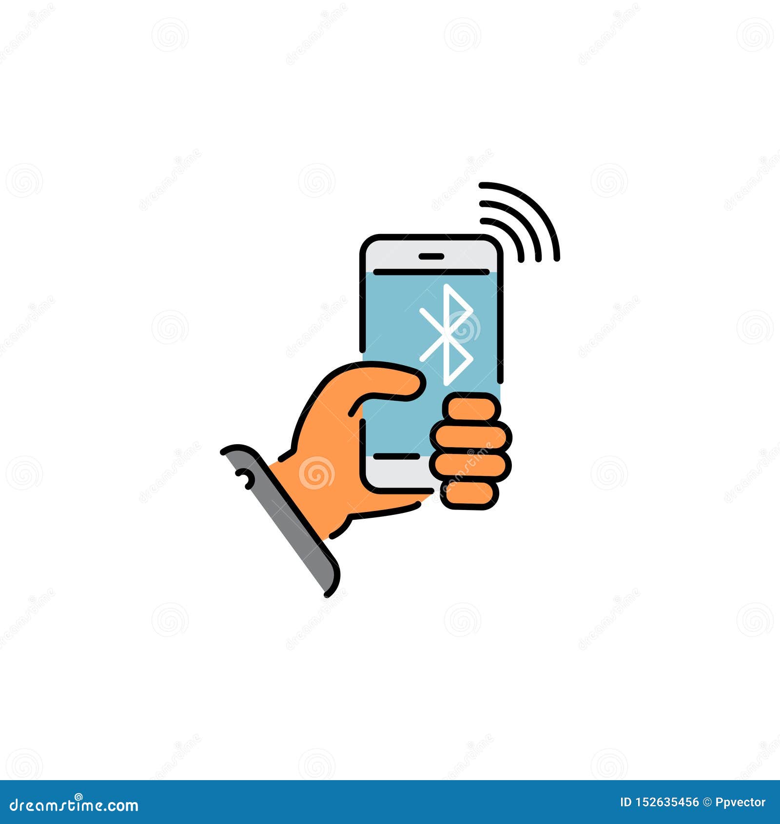 Smartphone in Hand and the Inscription Bluetooth Color Vector Icon ...