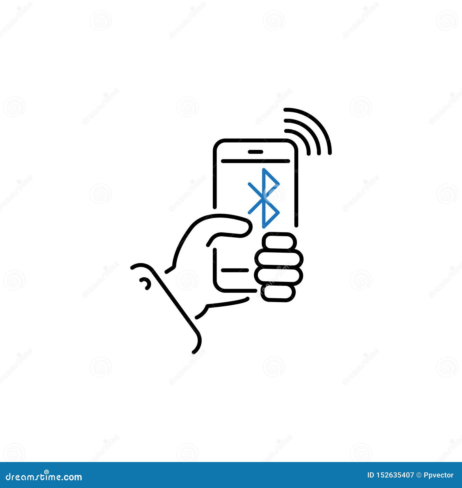 Smartphone in Hand and the Inscription Bluetooth Line, Linear Vector ...