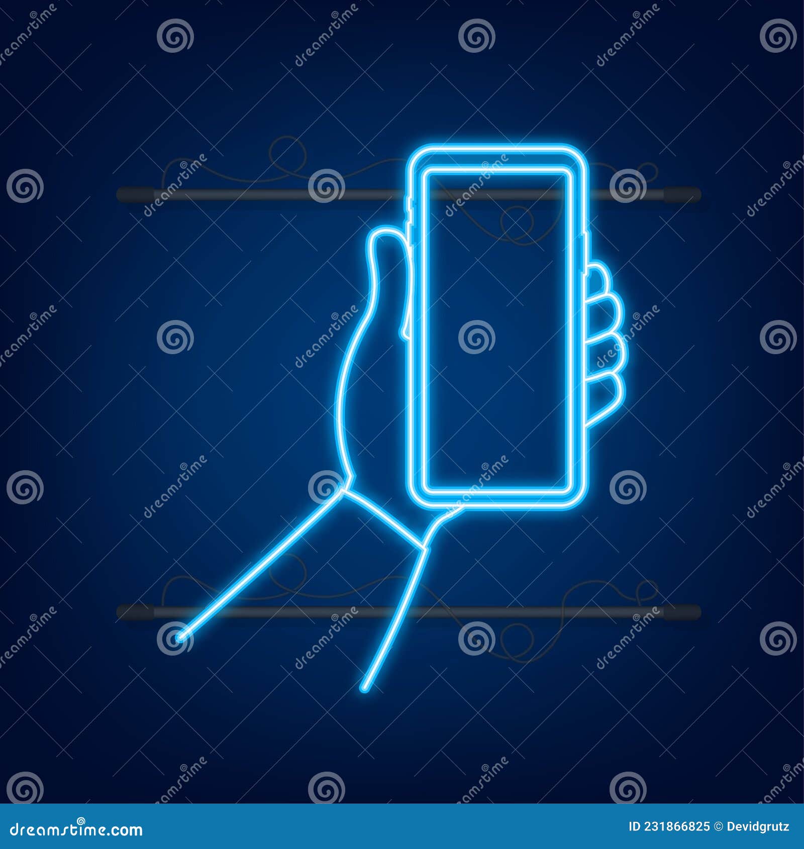 Smartphone on Hand. Telephone Icon. Neon Icon. Touchscreen, Phone ...