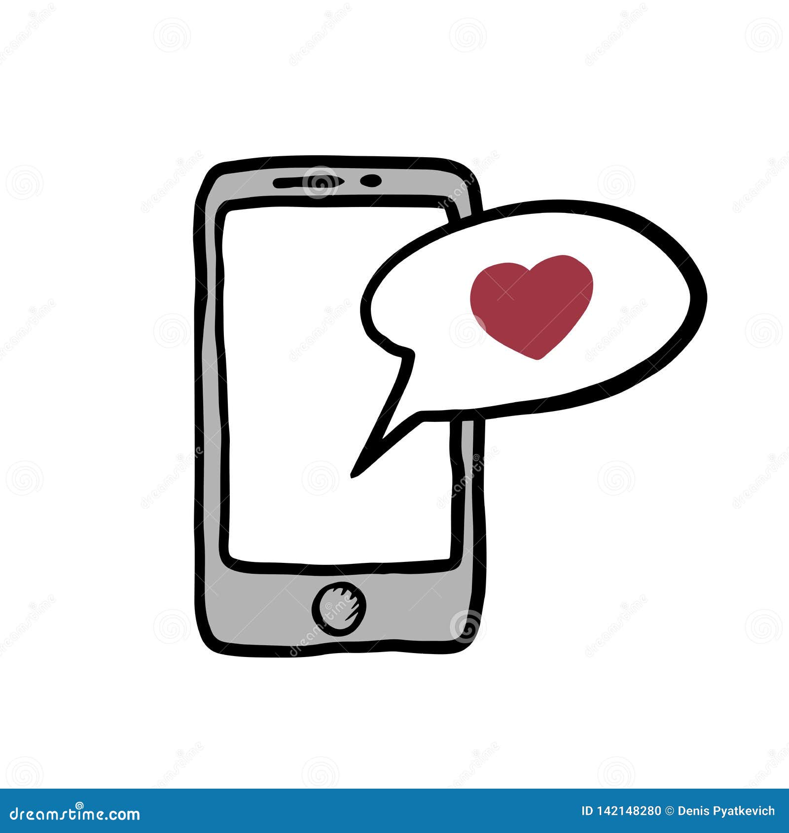Smartphone with Heart in a Sms Speech Bubble, Mobile Phone and Love Sms ...
