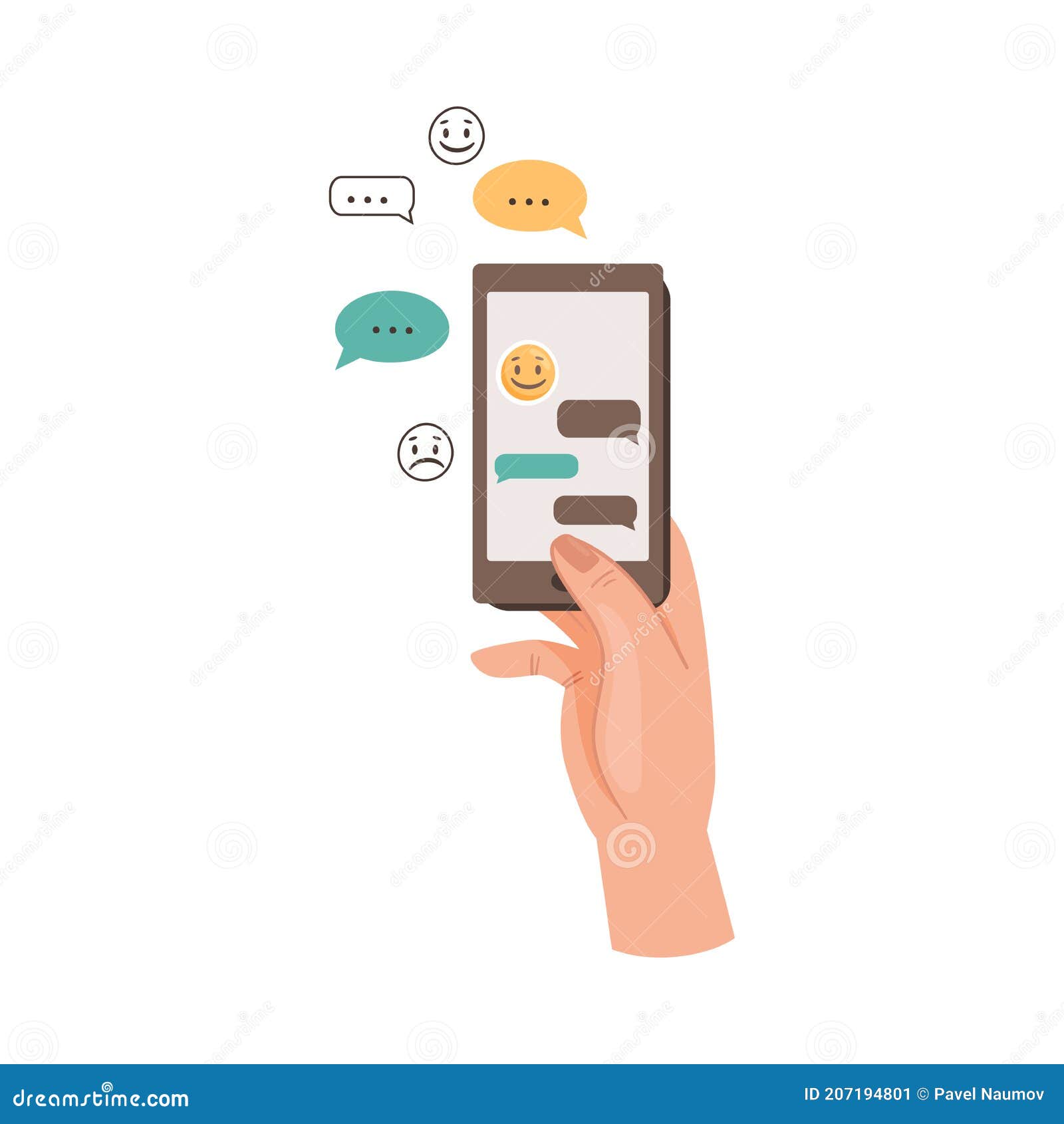 Smartphone Hold by Human Hand Text Messaging Vector Illustration Stock ...