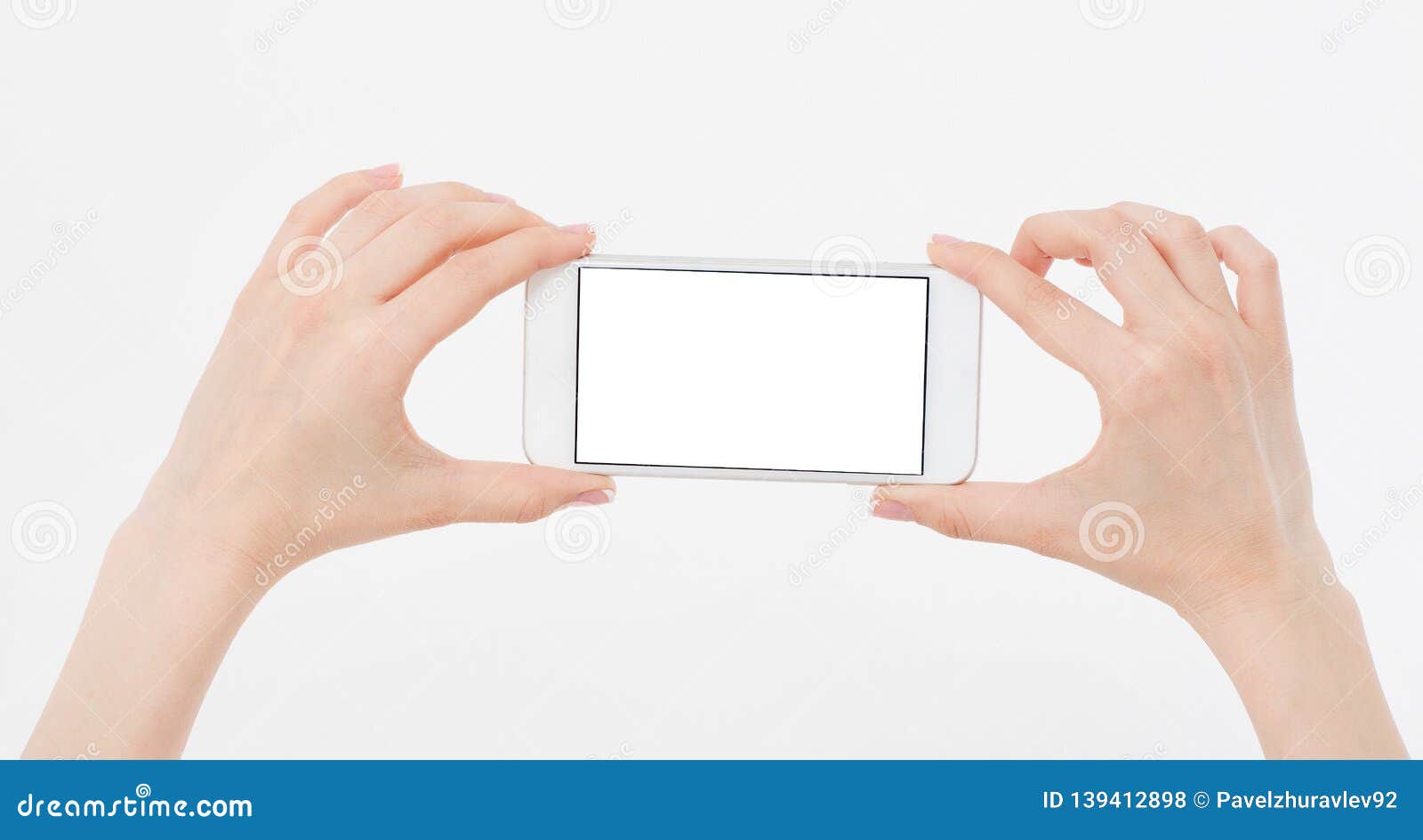 Smartphone Horizontal in Hand, Bezel less Modern Design White Version ...