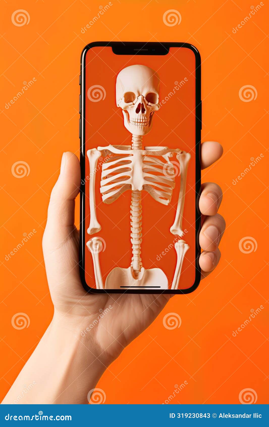 Smartphone with Human Skeleton on a Display Screen Held in Hand ...