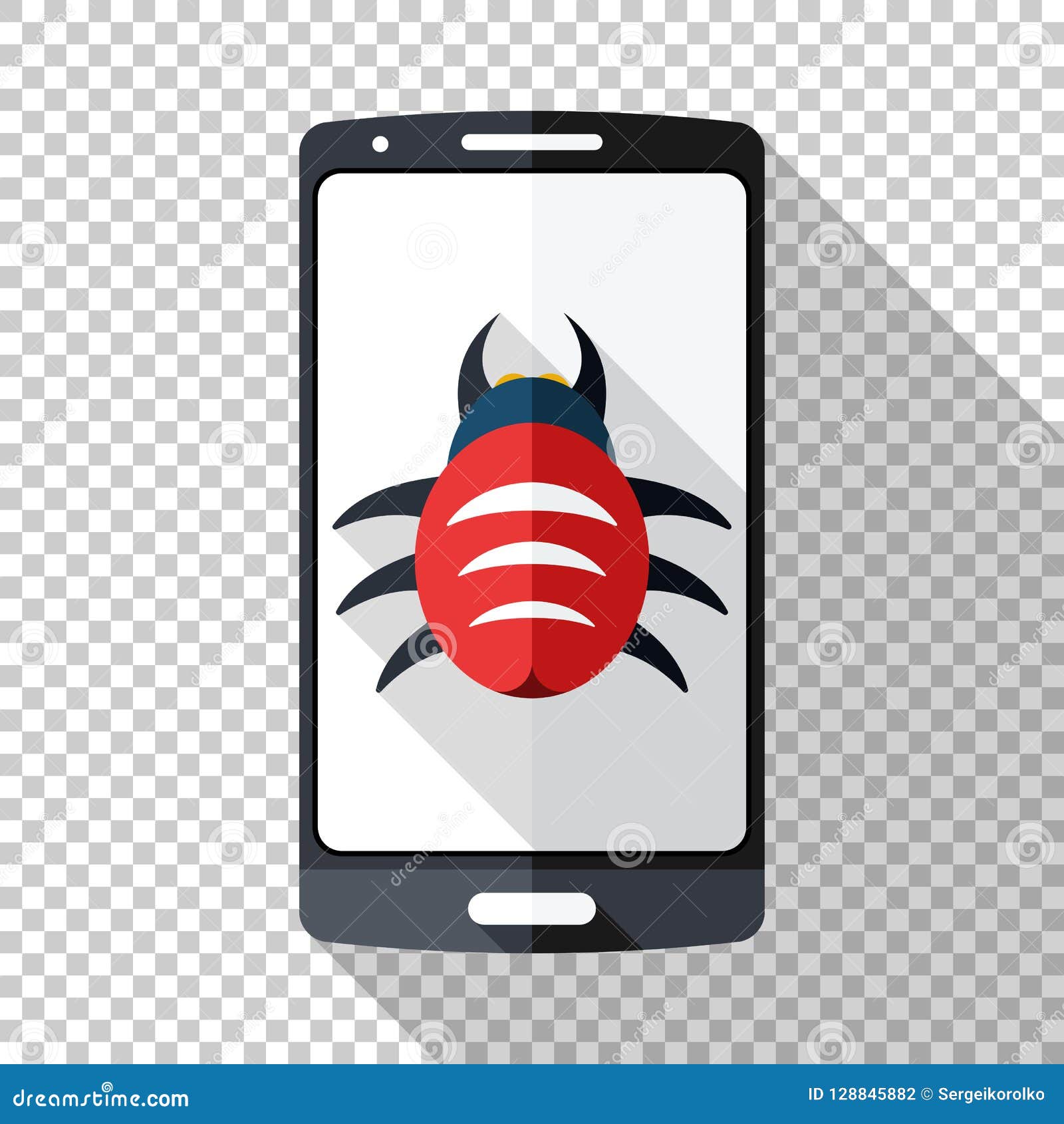 Smartphone Icon in Flat Style Infected by Malware on Transparent ...