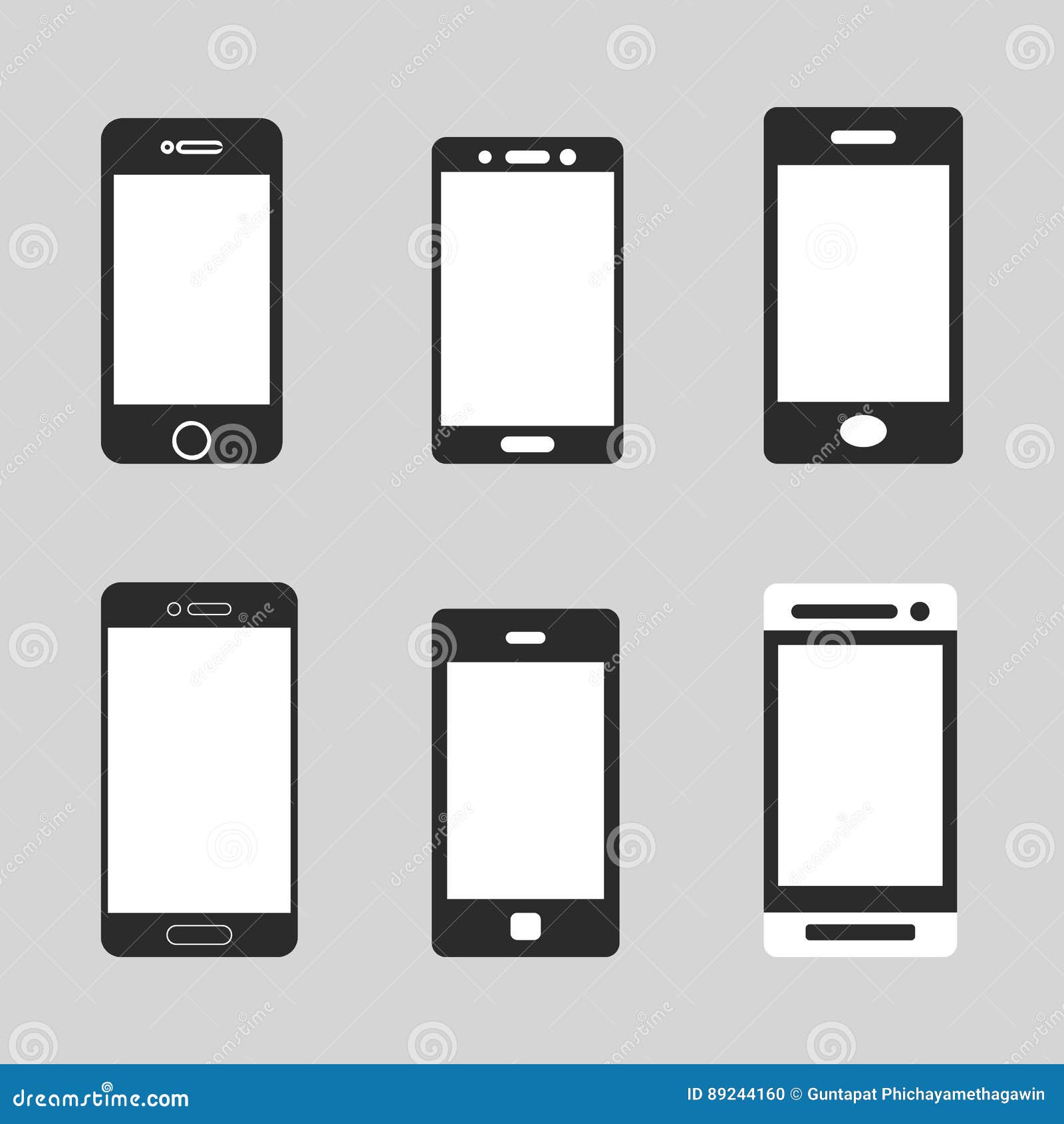 Smartphone icon set, stock vector. Illustration of mobility - 89244160