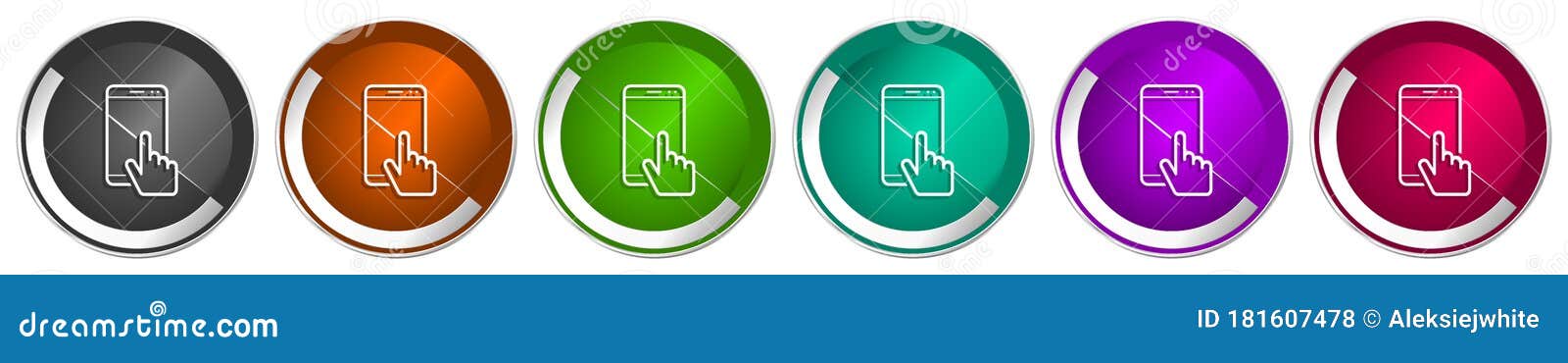 Smartphone Icon Set, Mobile Phone Silver Metallic Chrome Border Vector ...