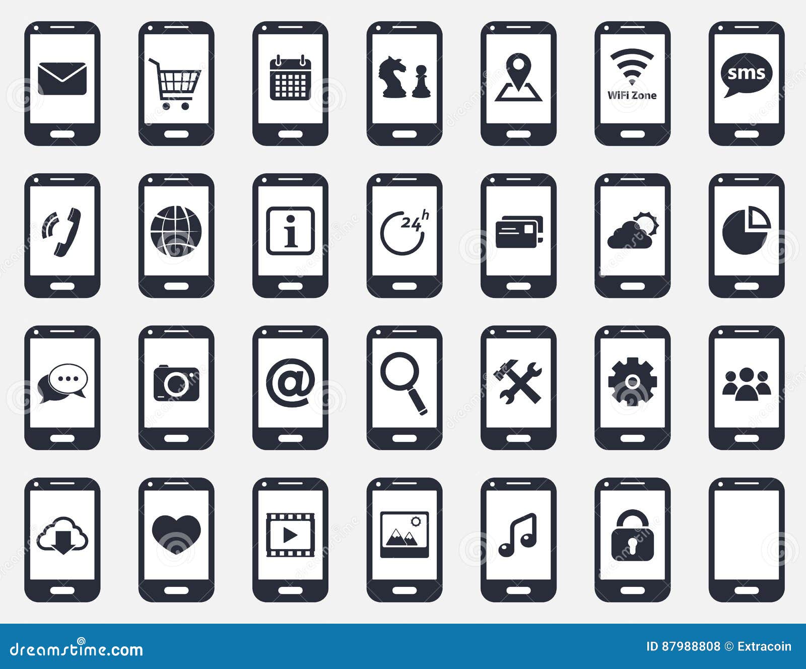 Smartphone icon set stock vector. Illustration of element - 87988808