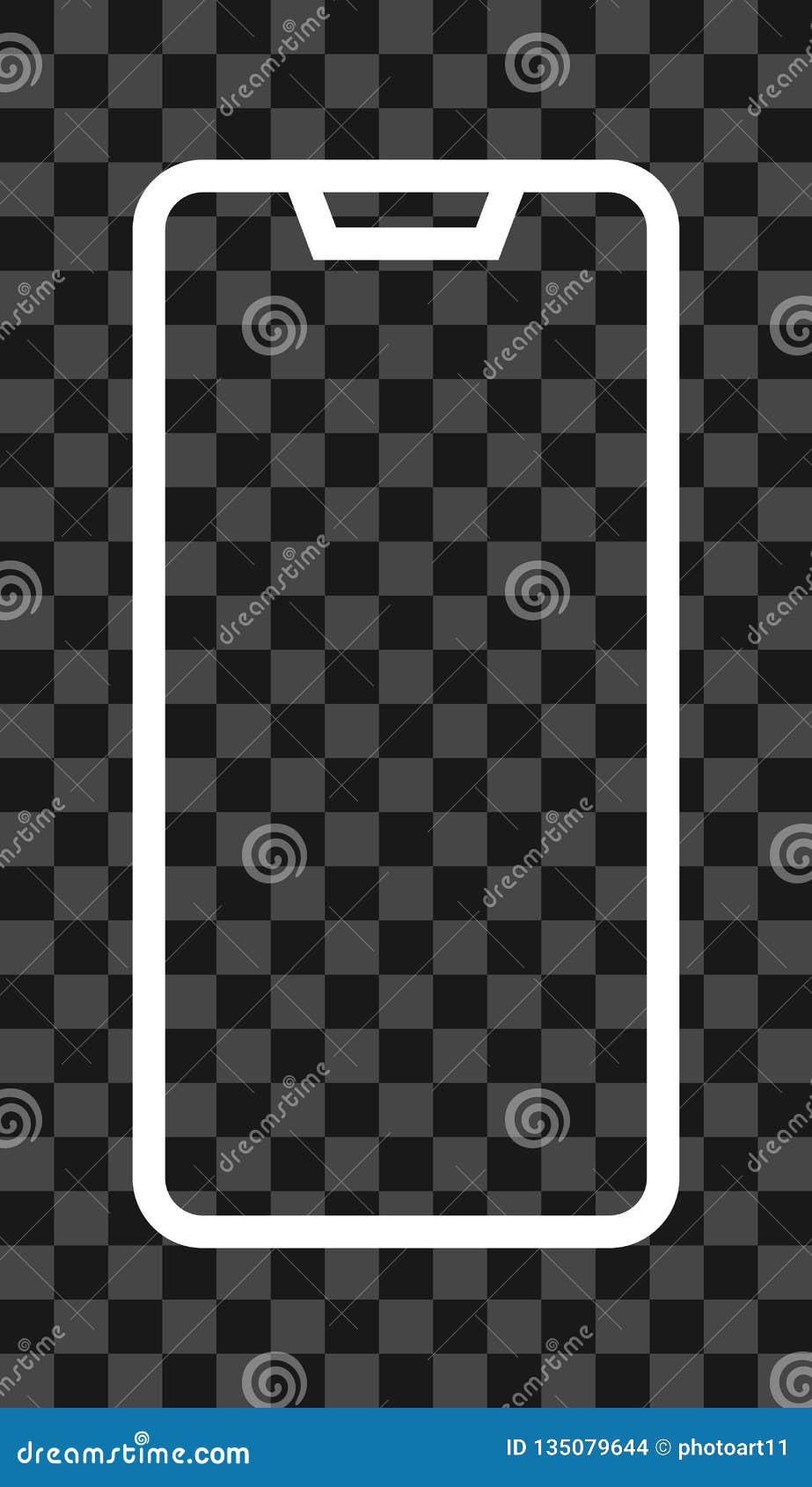 Smartphone Icon Symbol - White Simple Outlined with Notch, Bezel-less ...