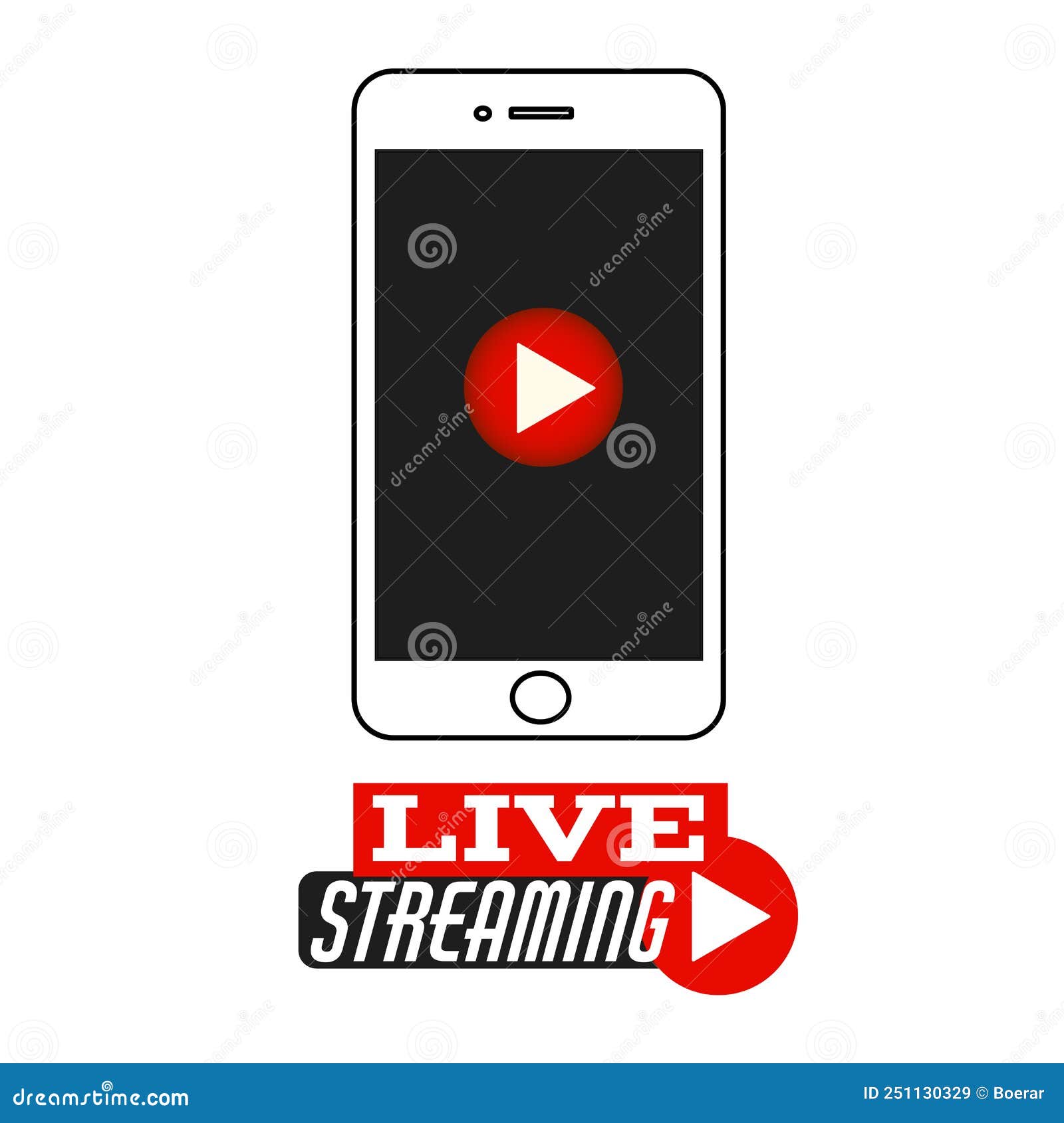 Smartphone Icon with Touching Play Button and Live Streaming Logo ...