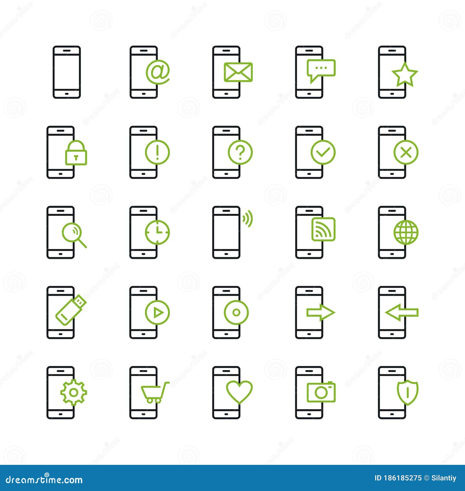 Smartphone icons stock vector. Illustration of globe - 186185275