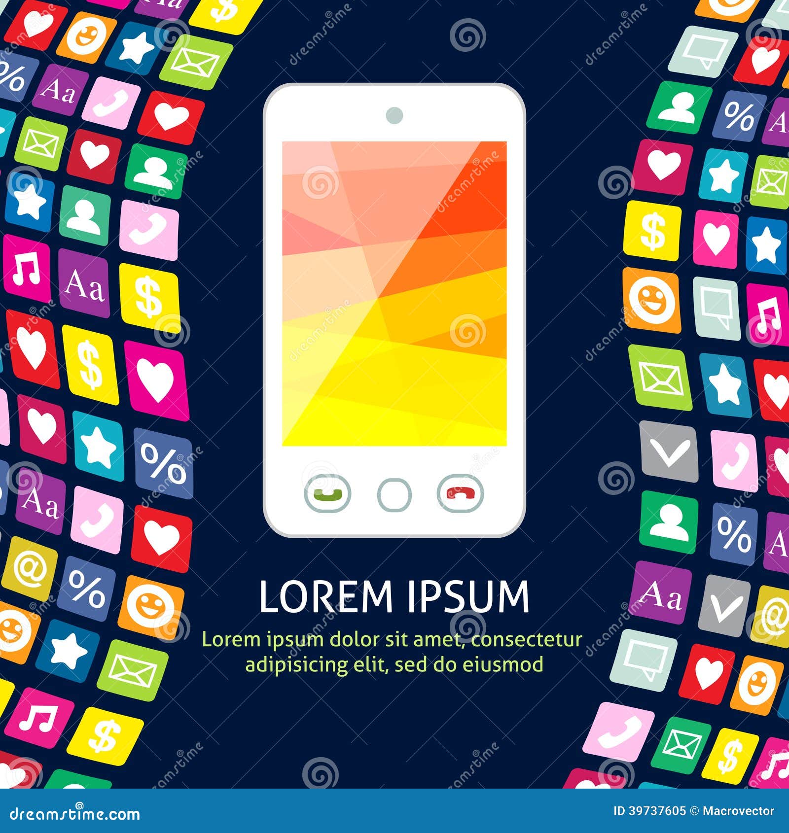 Smartphone with Icons Poster Stock Vector - Illustration of dollar ...