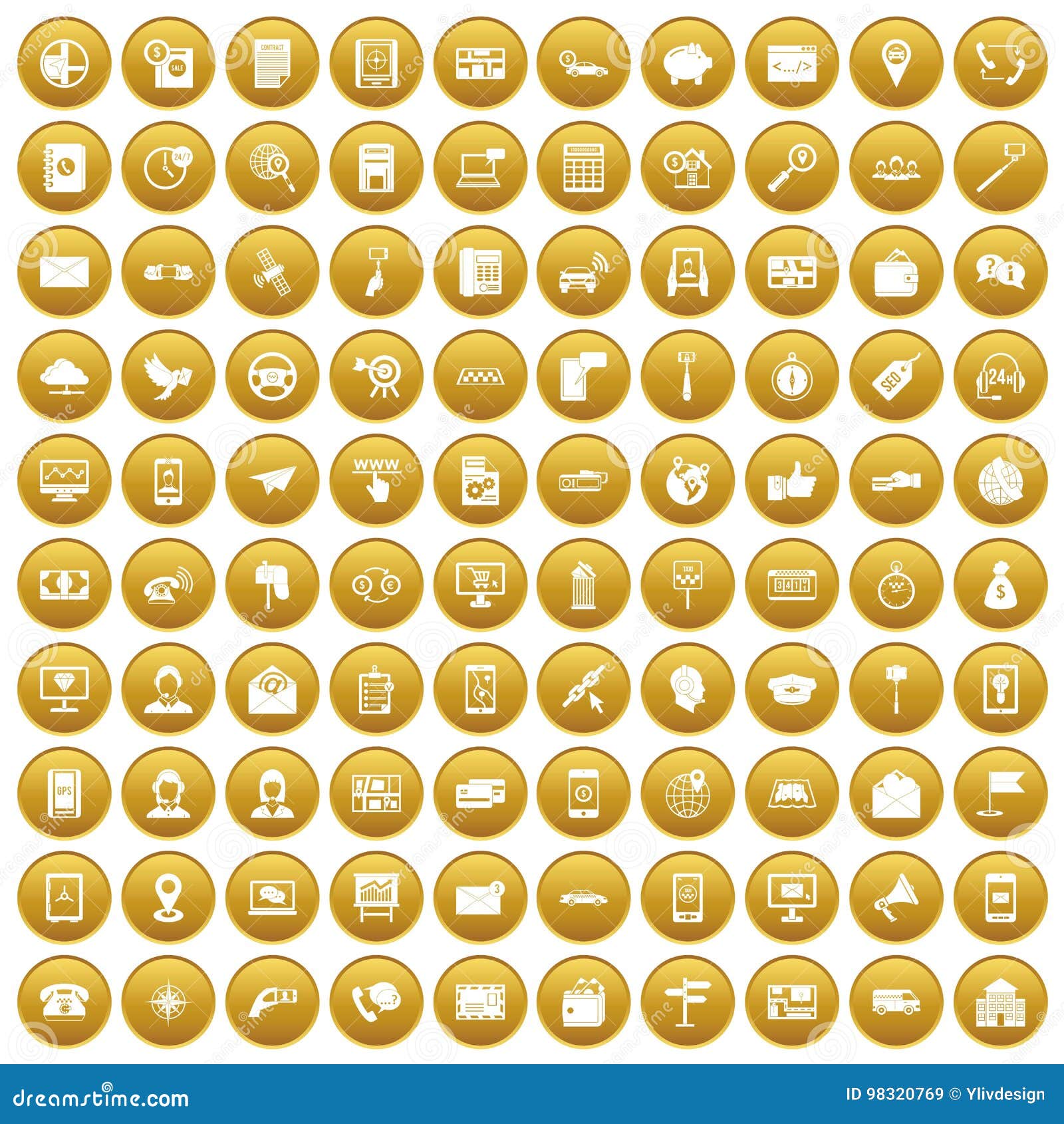 100 Smartphone Icons Set Gold Stock Vector - Illustration of collection ...