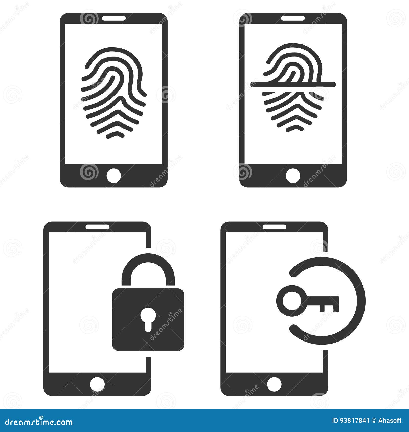 Smartphone Identification Vector Flat Icon Set Stock Vector ...