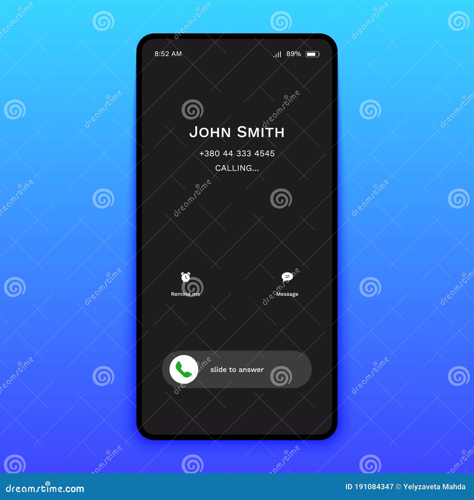 Smartphone Incoming Call Screen Mockup. Mobile Phone Interface Swipe To ... Smartphone Incoming Call Screen Mockup. Mobile Phone Interface Swipe To ...