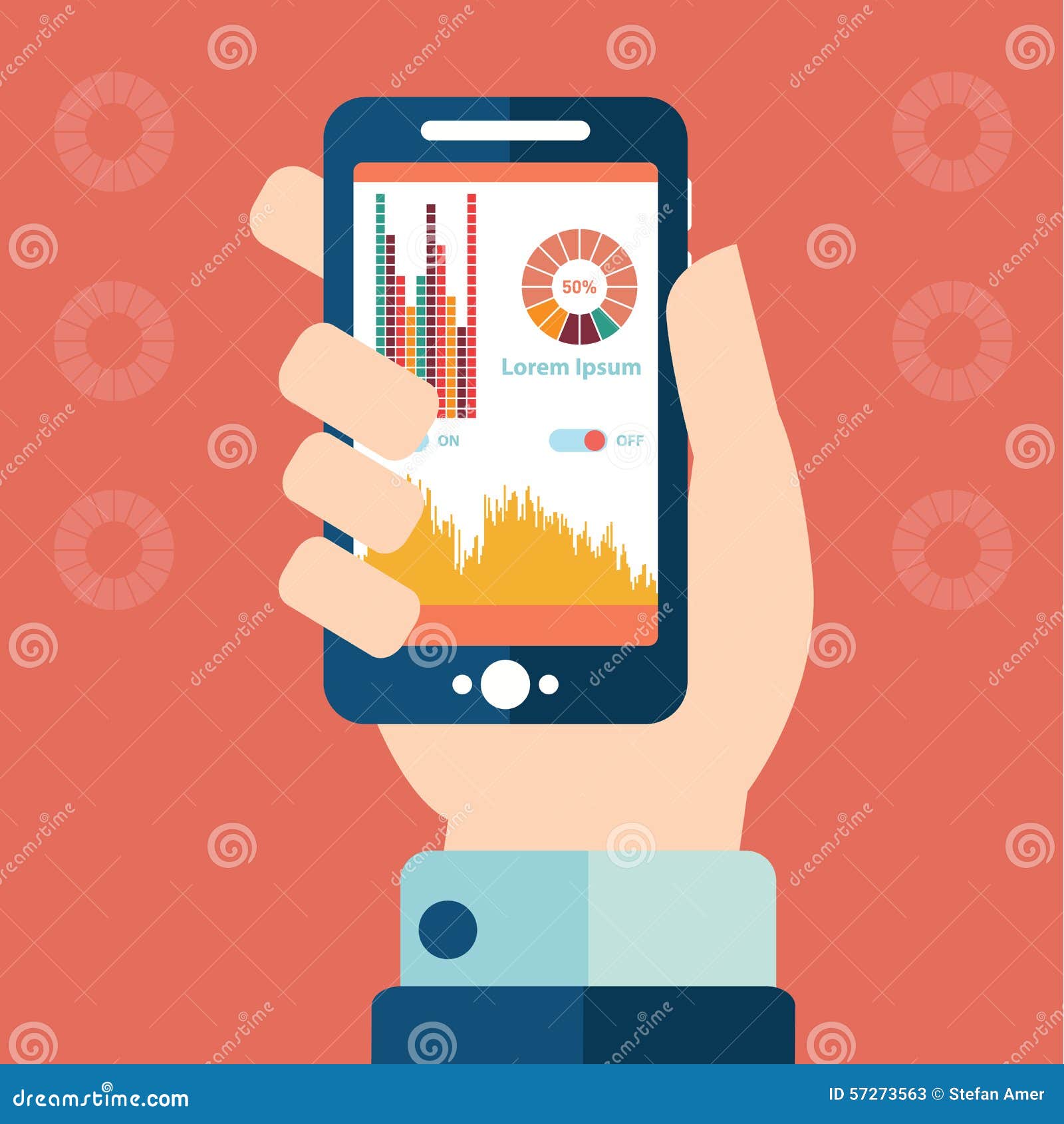 Smartphone Infographics with a Hand Holding a Phone Stock Vector ...