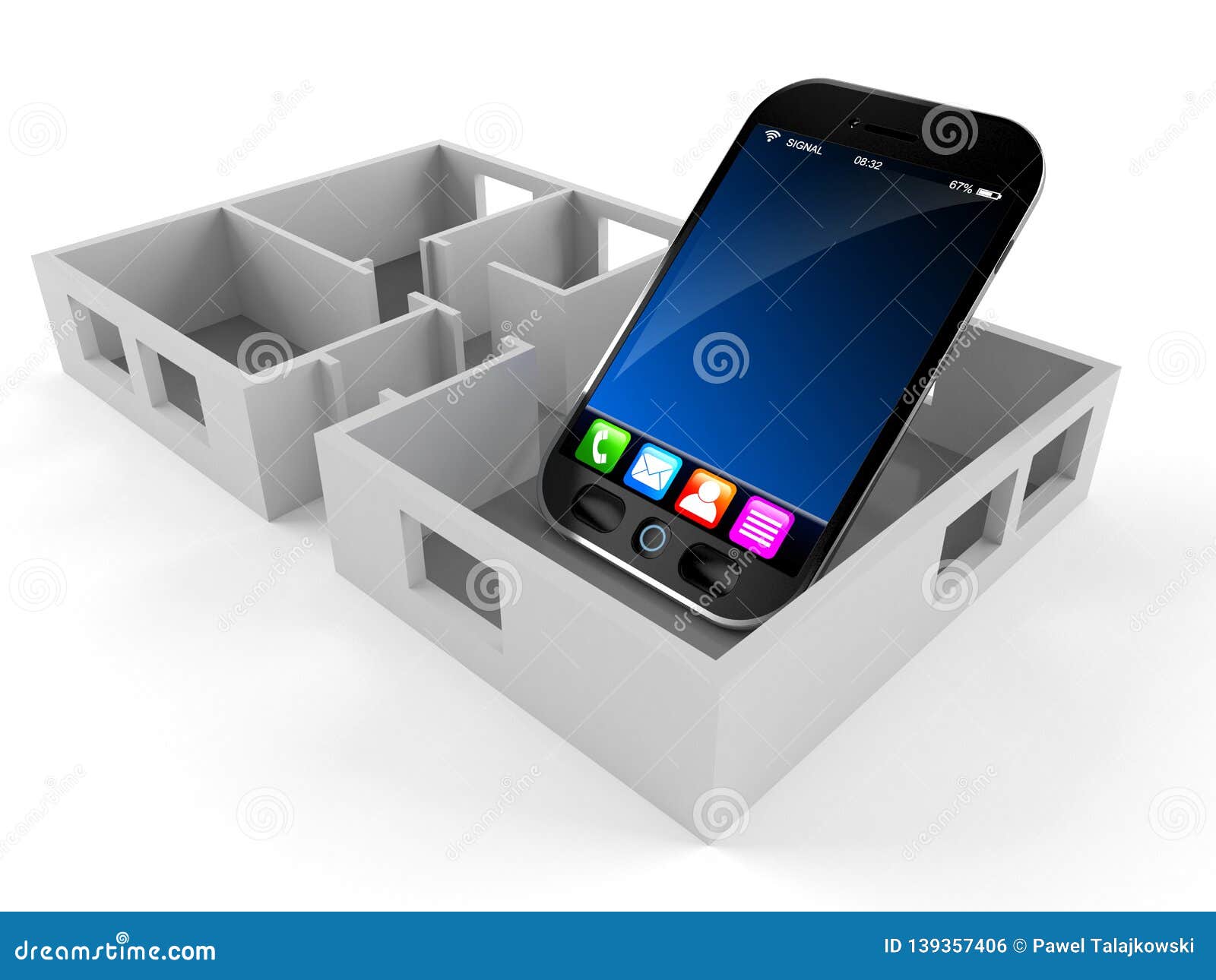 Smartphone Inside House Plan Stock Illustration - Illustration of cell ...