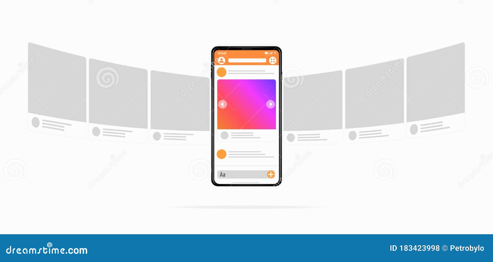 Smartphone with Carousel Posting Interface Concept Colorful Gradient on ...