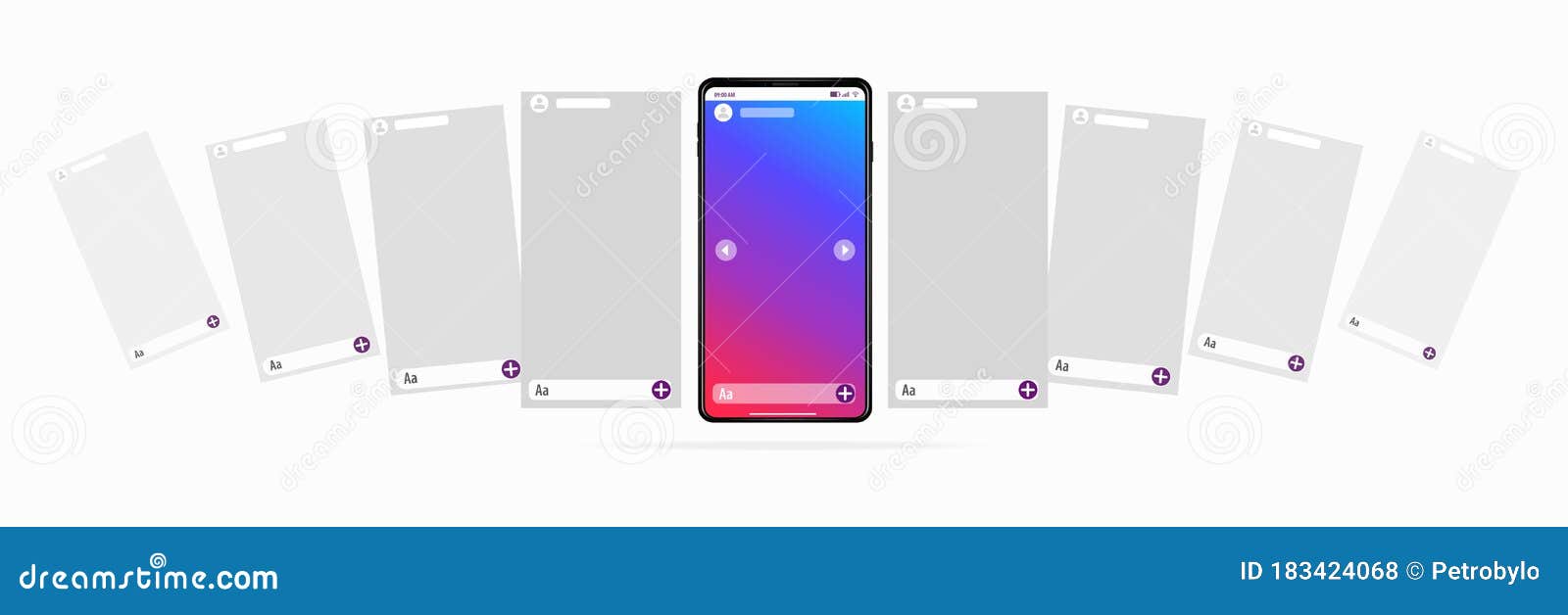 Smartphone with Carousel Posting Interface Concept Colorful Gradient on ...
