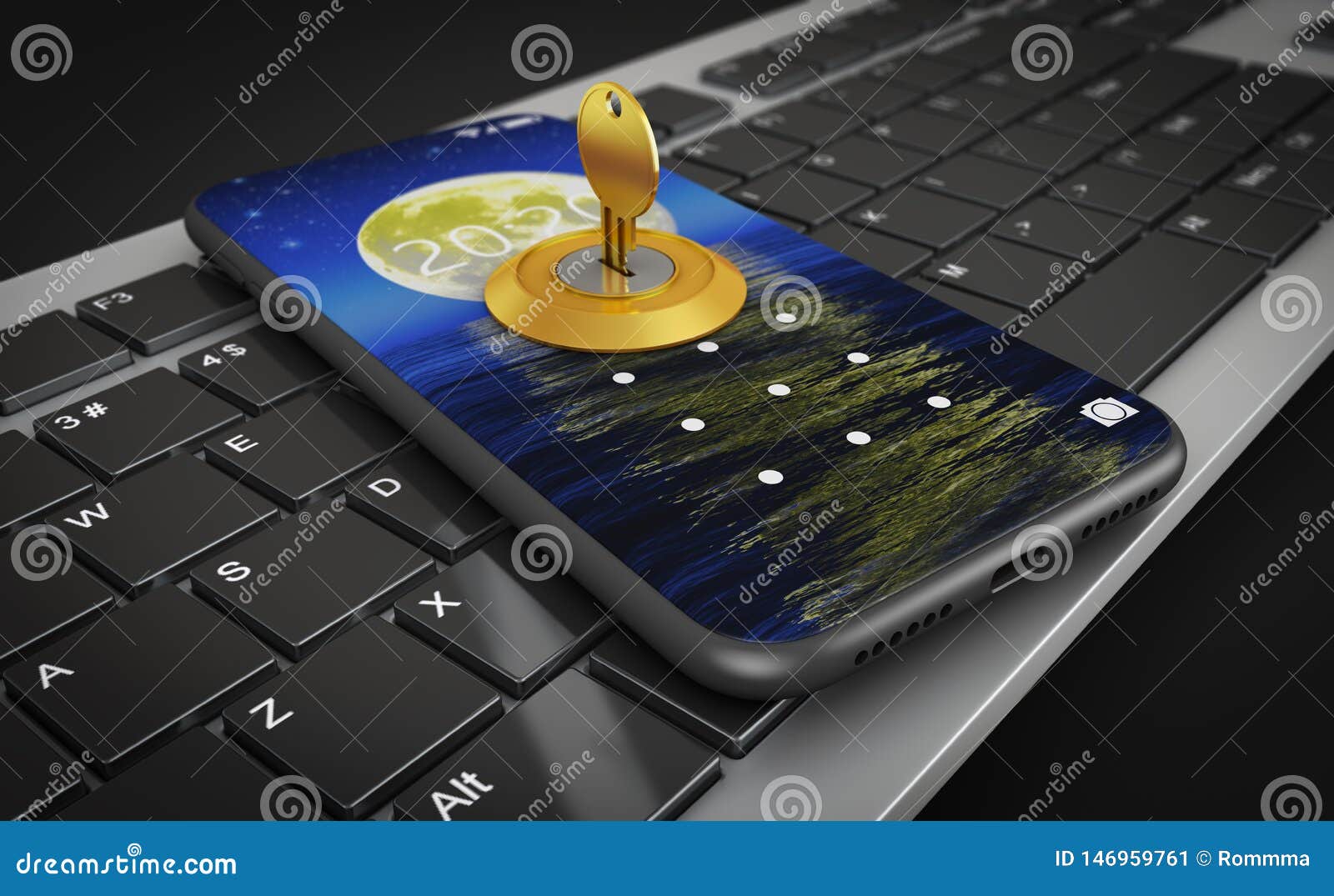 Smartphone with key stock illustration. Illustration of personal ...