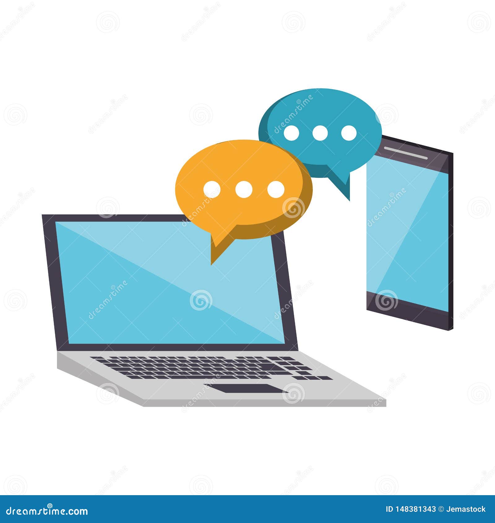 Smartphone and Laptop Chat Bubbles Stock Vector - Illustration of mail ...
