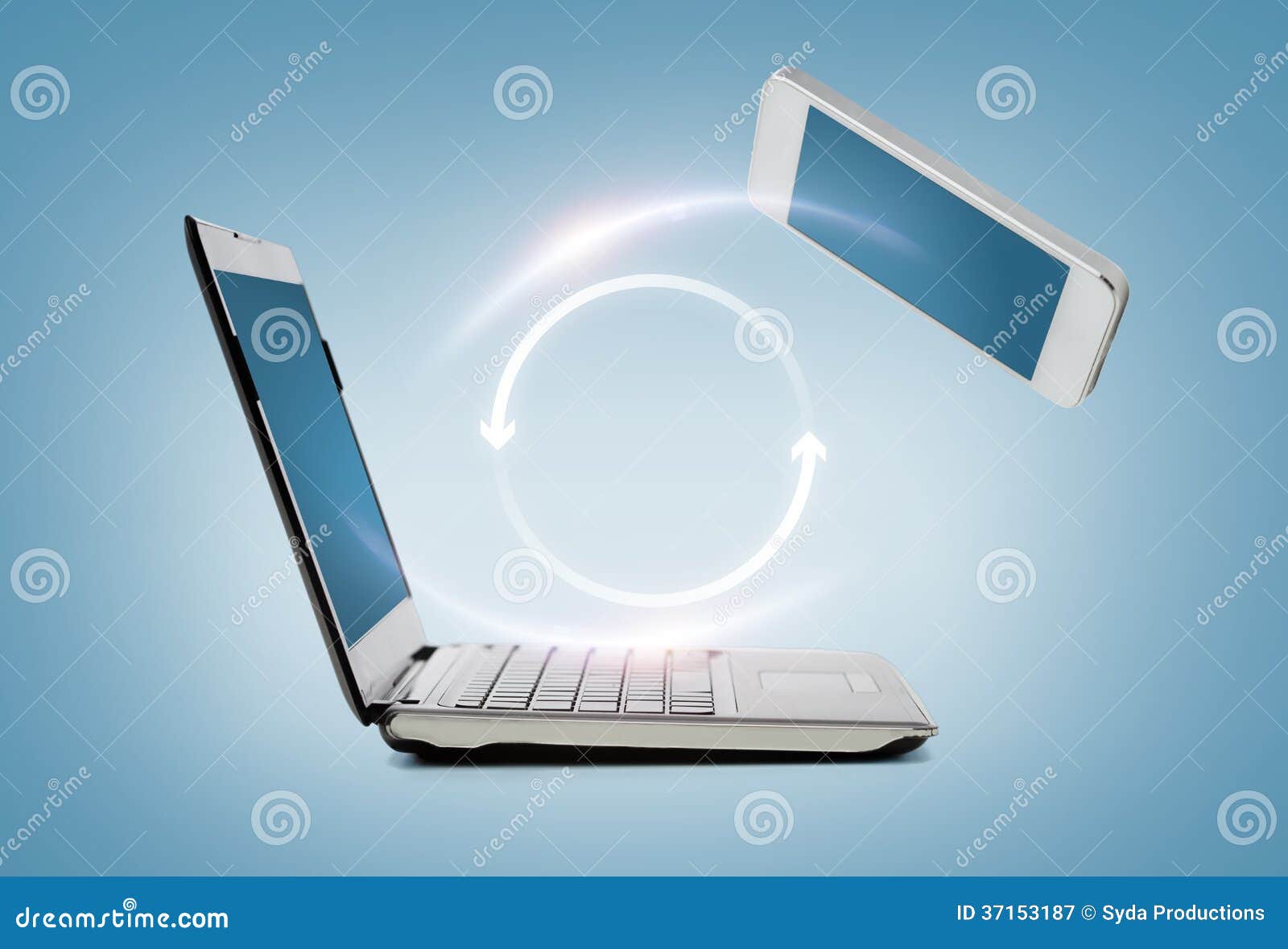 Smartphone and Laptop Conncecting Stock Image - Image of gadget, call ...