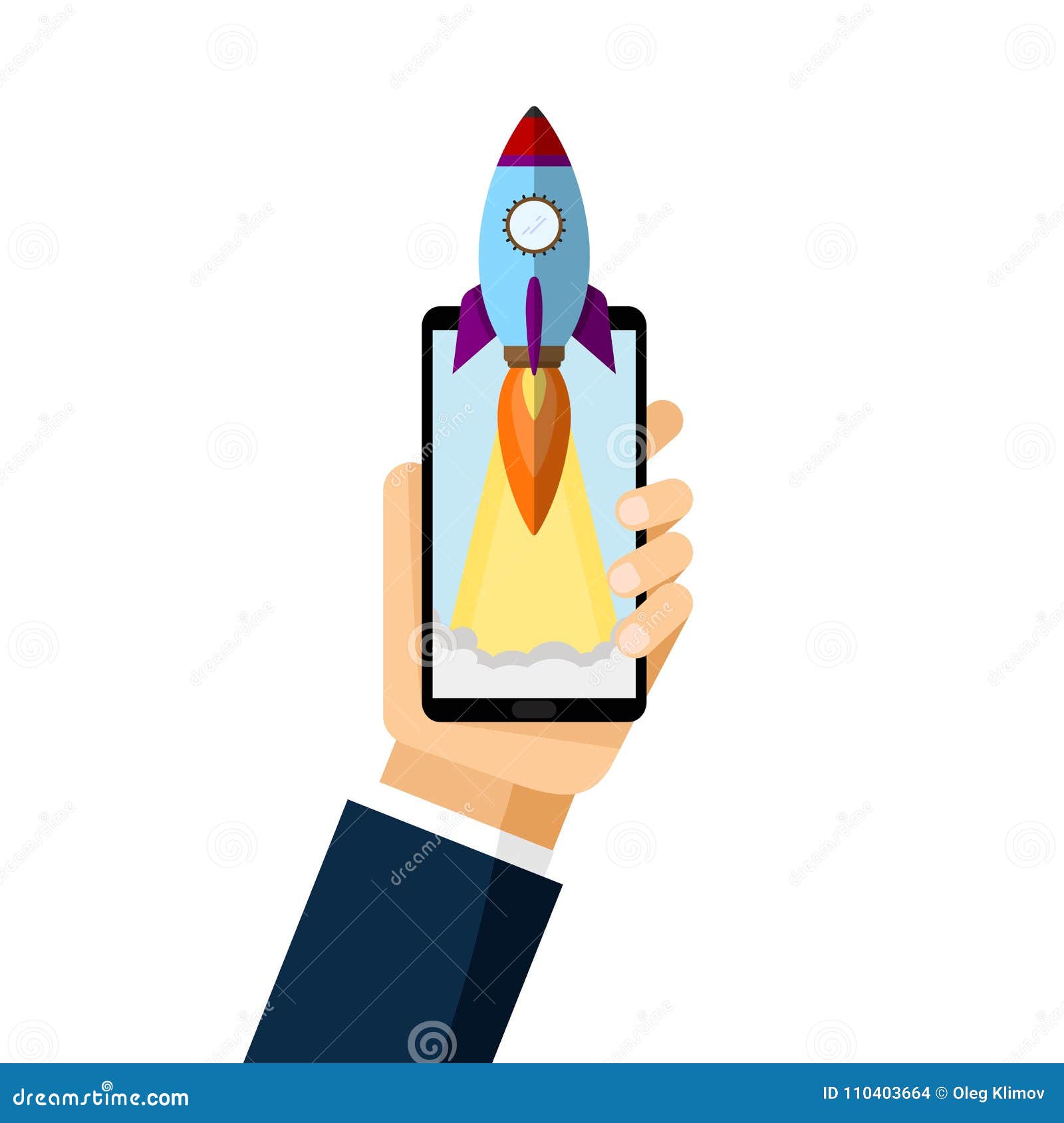 Smartphone with Launch Rocket. Flat Rocket Icon. Startup Concept ...