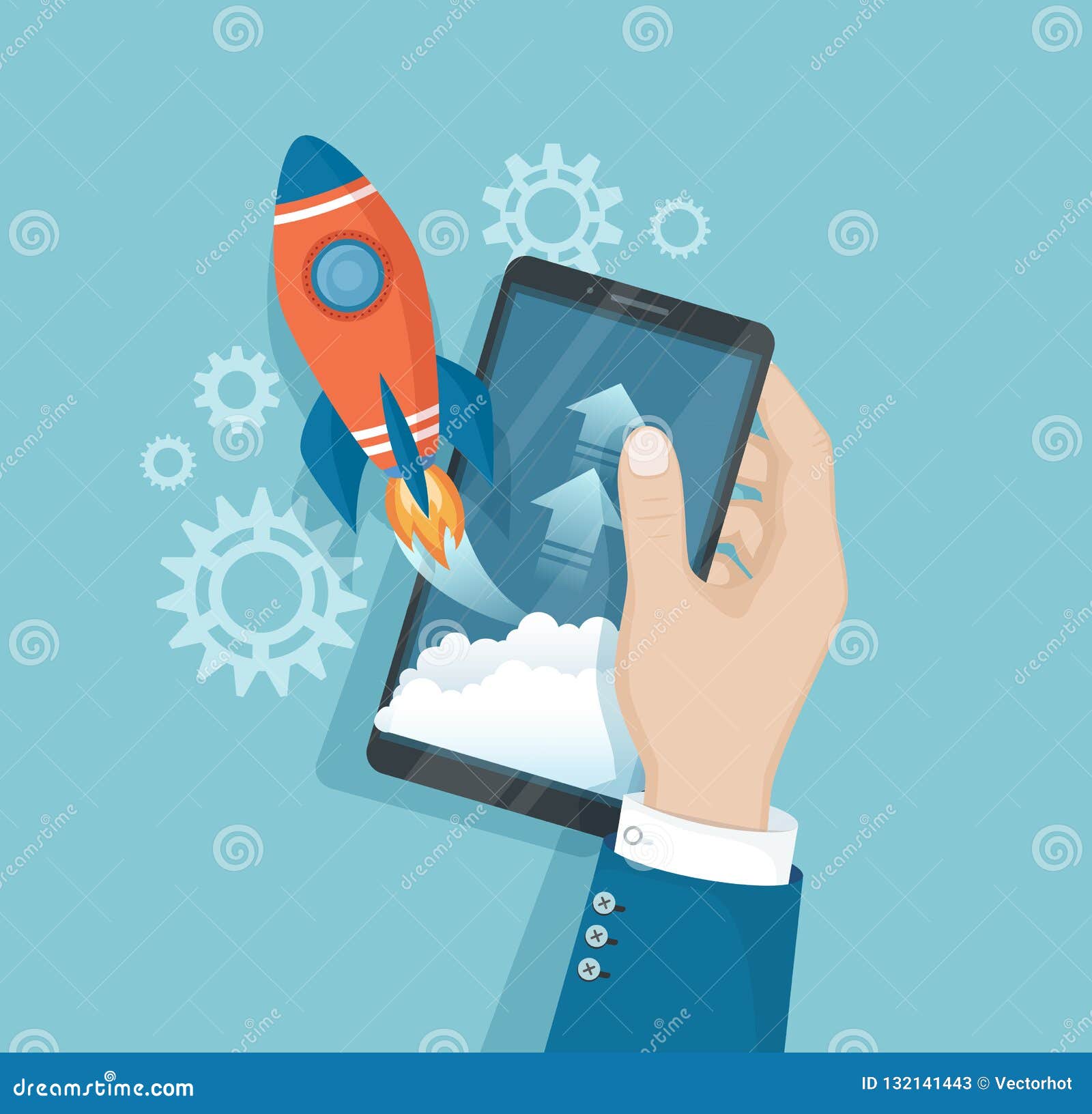 Smartphone with Launch Rocket Startup from the Screen. Phone with ...