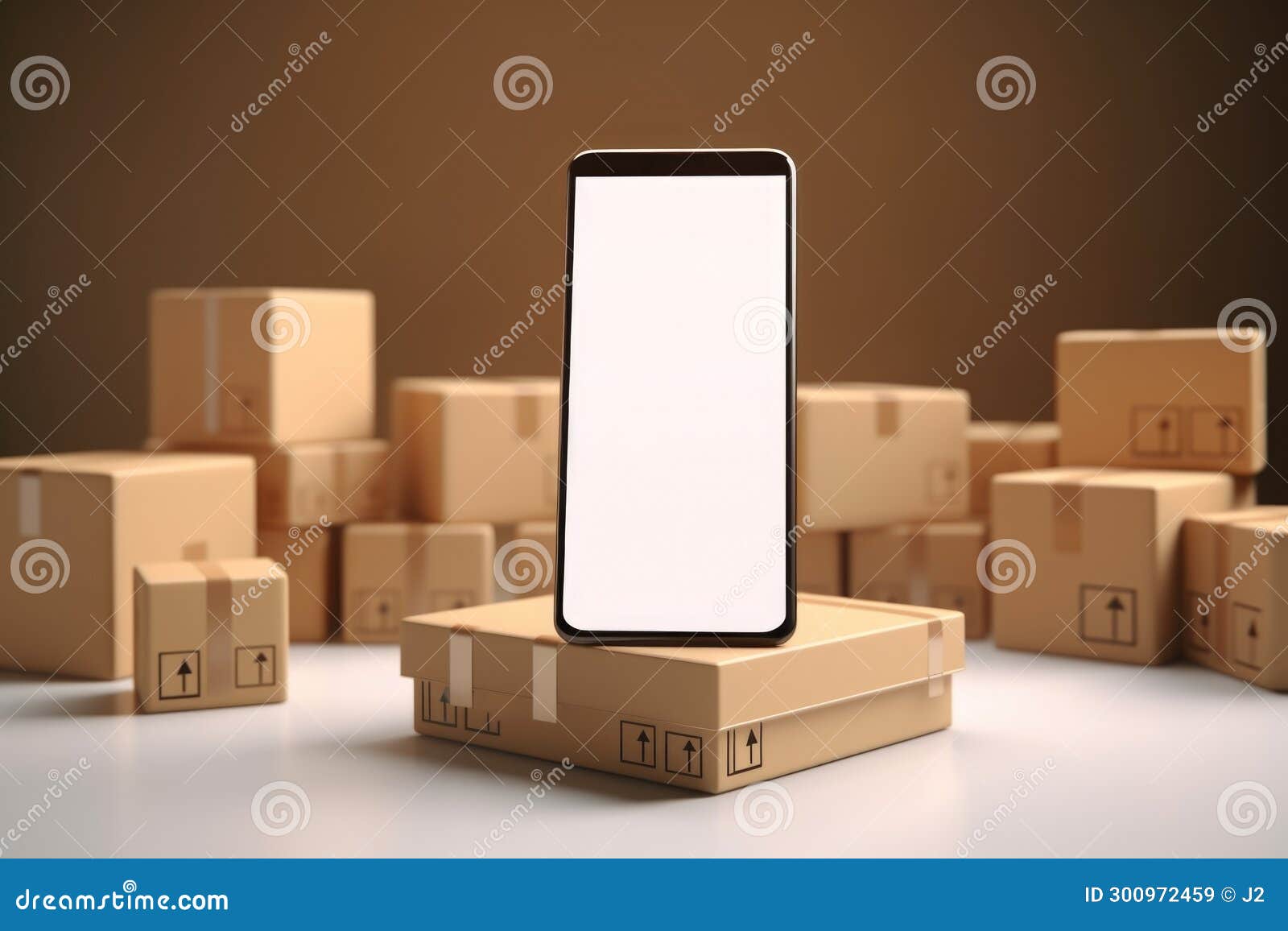 Smartphone Layout with Cardboard Boxes. Parcel Delivery. Mockup Stock ...
