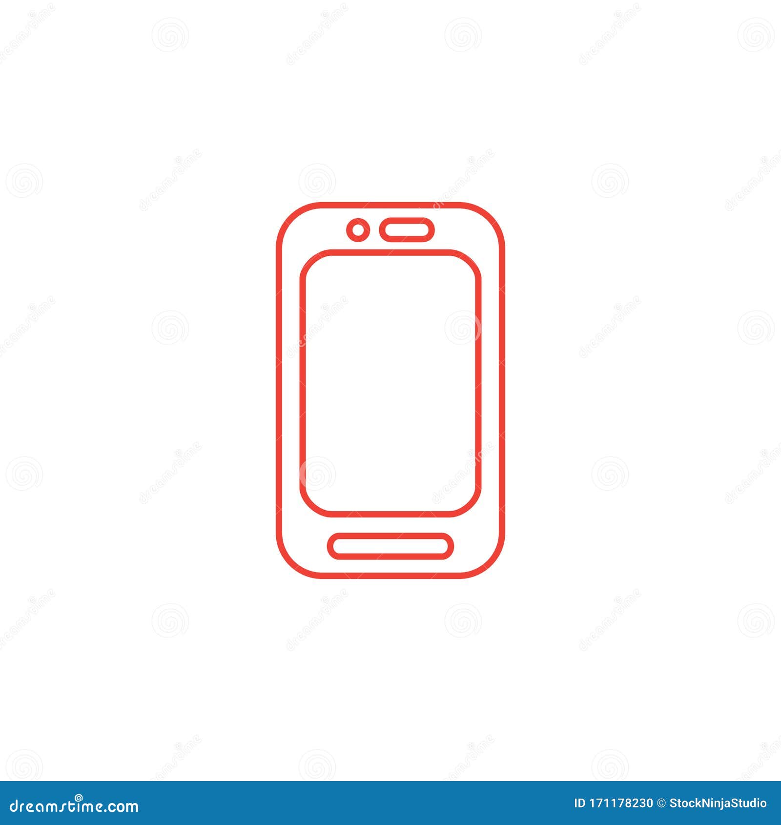 Smartphone Line Red Icon on White Background. Red Flat Style Vector ...