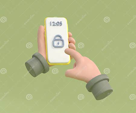Smartphone Lock Screen. Hand Hold Smartphone with Master Key, Finger ...