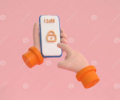 Smartphone Lock Screen. Hand Hold Smartphone with Master Key, Finger ...