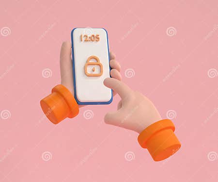 Smartphone Lock Screen. Hand Hold Smartphone with Master Key, Finger ...