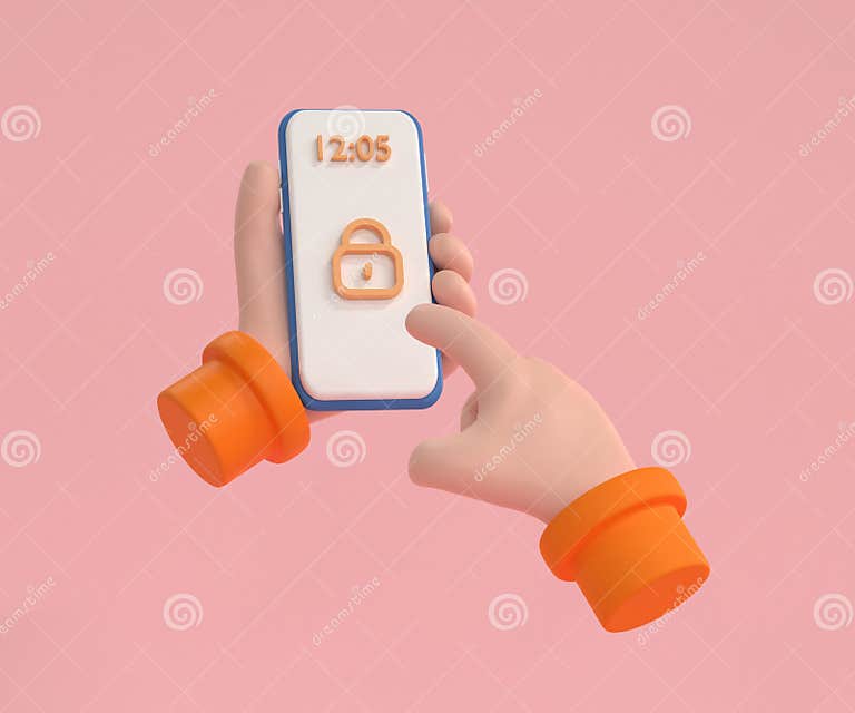 Smartphone Lock Screen. Hand Hold Smartphone with Master Key, Finger ...