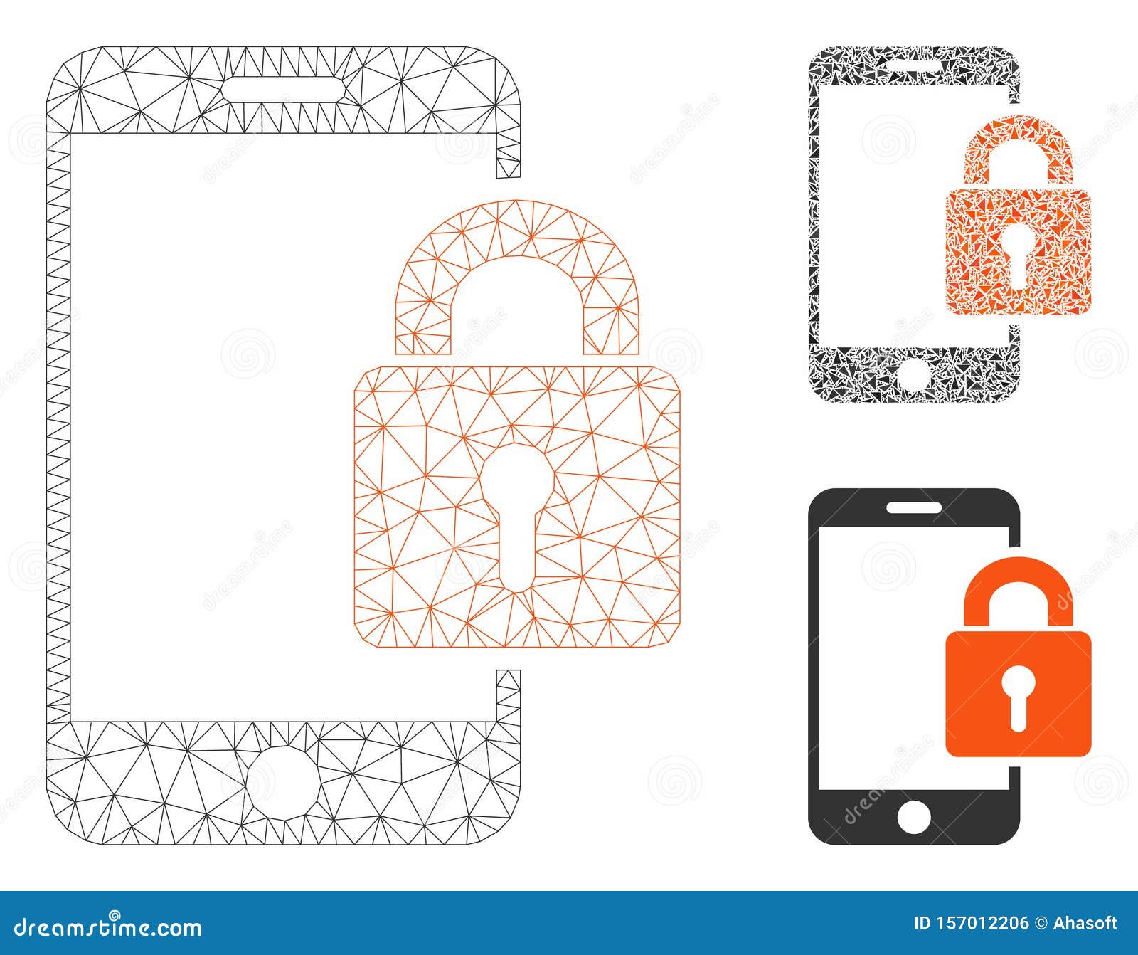 Smartphone Locked Vector Mesh Wire Frame Model and Triangle Mosaic Icon ...