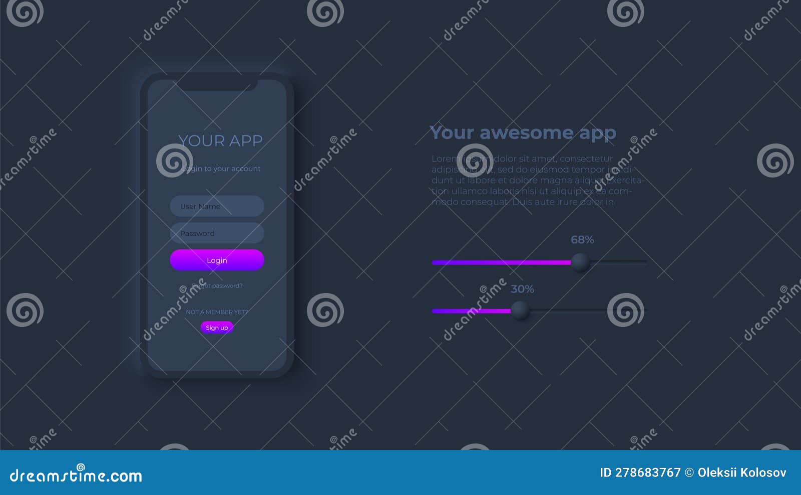 Smartphone with Login Form for App Development. Concept of Mobile ...